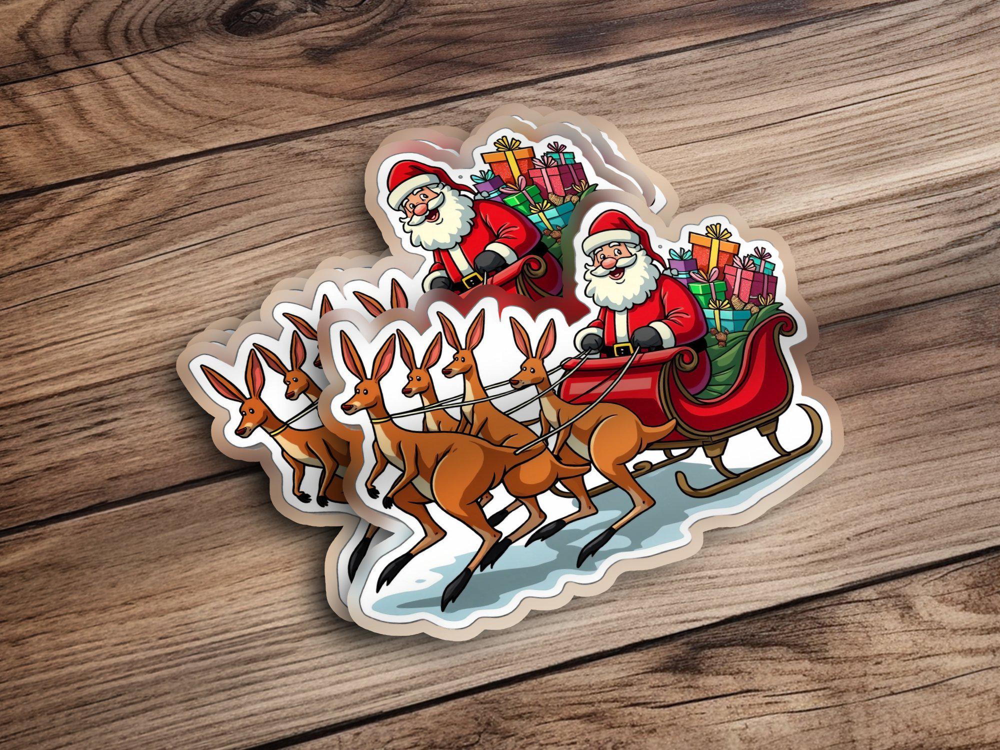 Australian Santa Claus Sticker Sleigh With Kangaroo, Funny Aussie ...
