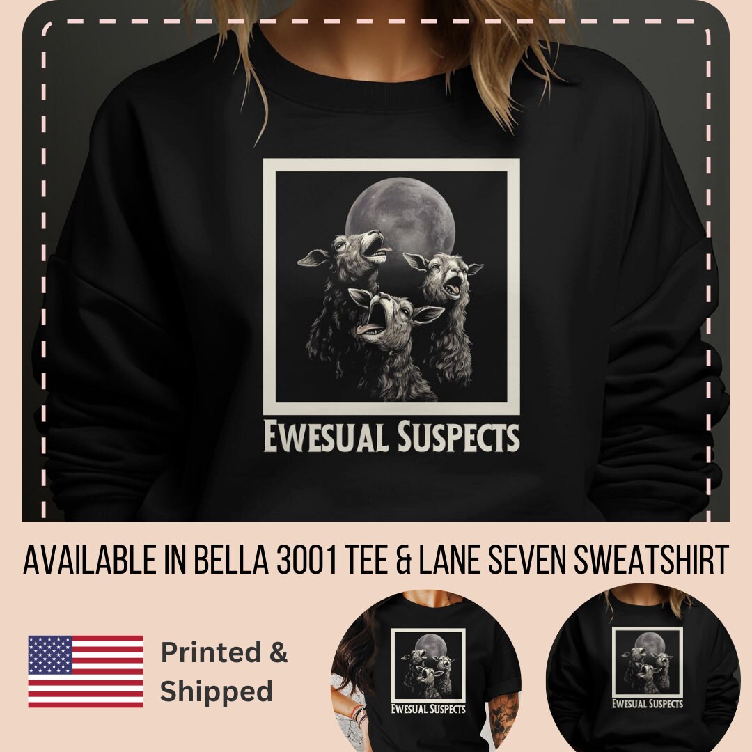 Sheep T-shirt, Howling Sheep Shirt, Sheep Farm Animal Tshirt, Moon ...