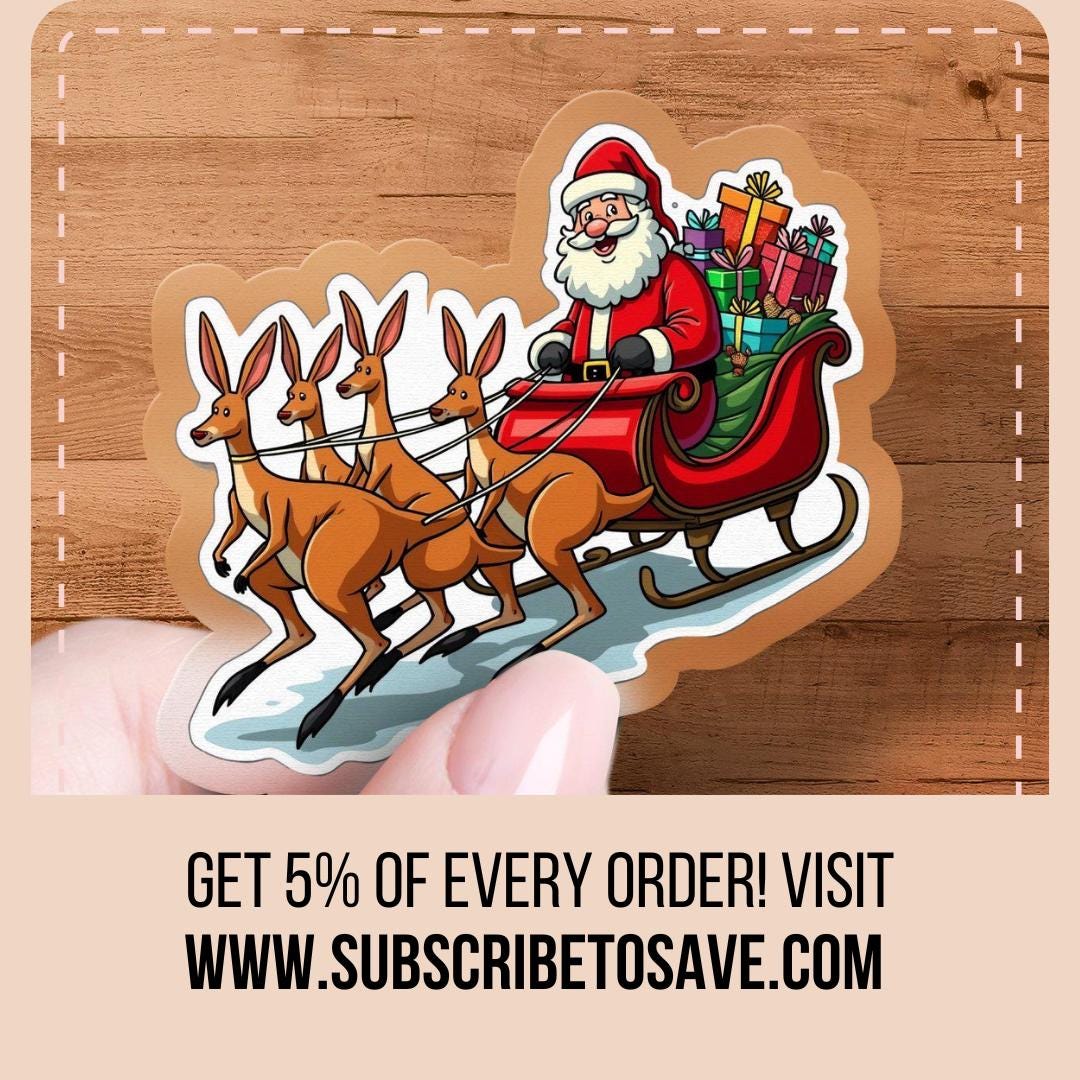 Australian Santa Claus Sticker Sleigh With Kangaroo, Funny Aussie ...
