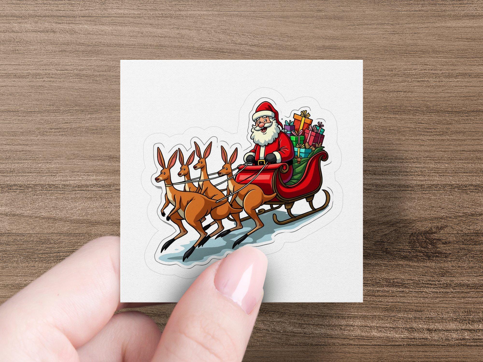 Australian Santa Claus Sticker Sleigh With Kangaroo, Funny Aussie ...