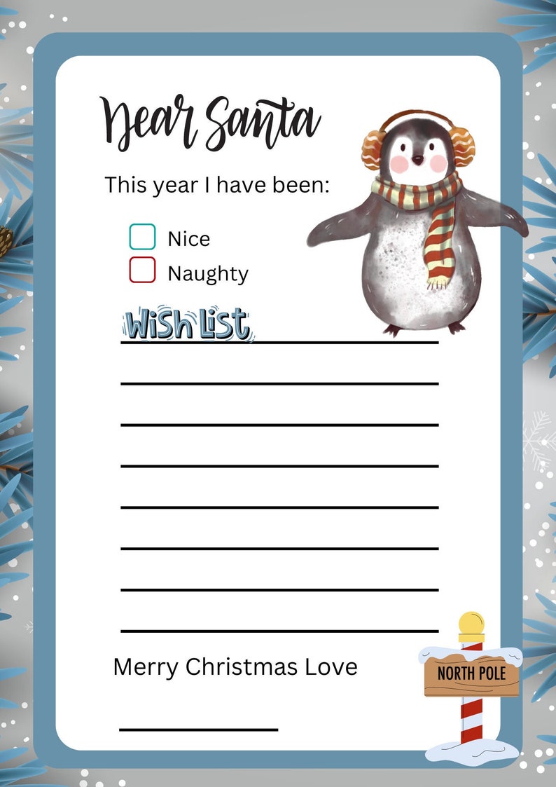 Letter to Santa Printable, Digital File Christmas Wishlist, Children's ...