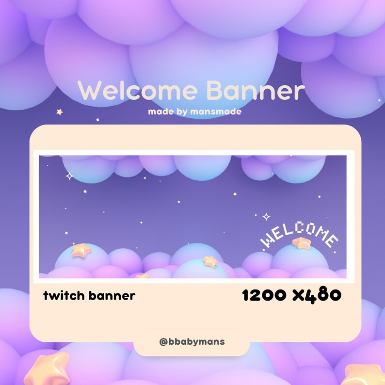 Twitch Welcome Banner - Cute Purple Sky and Star Banner - Etsy