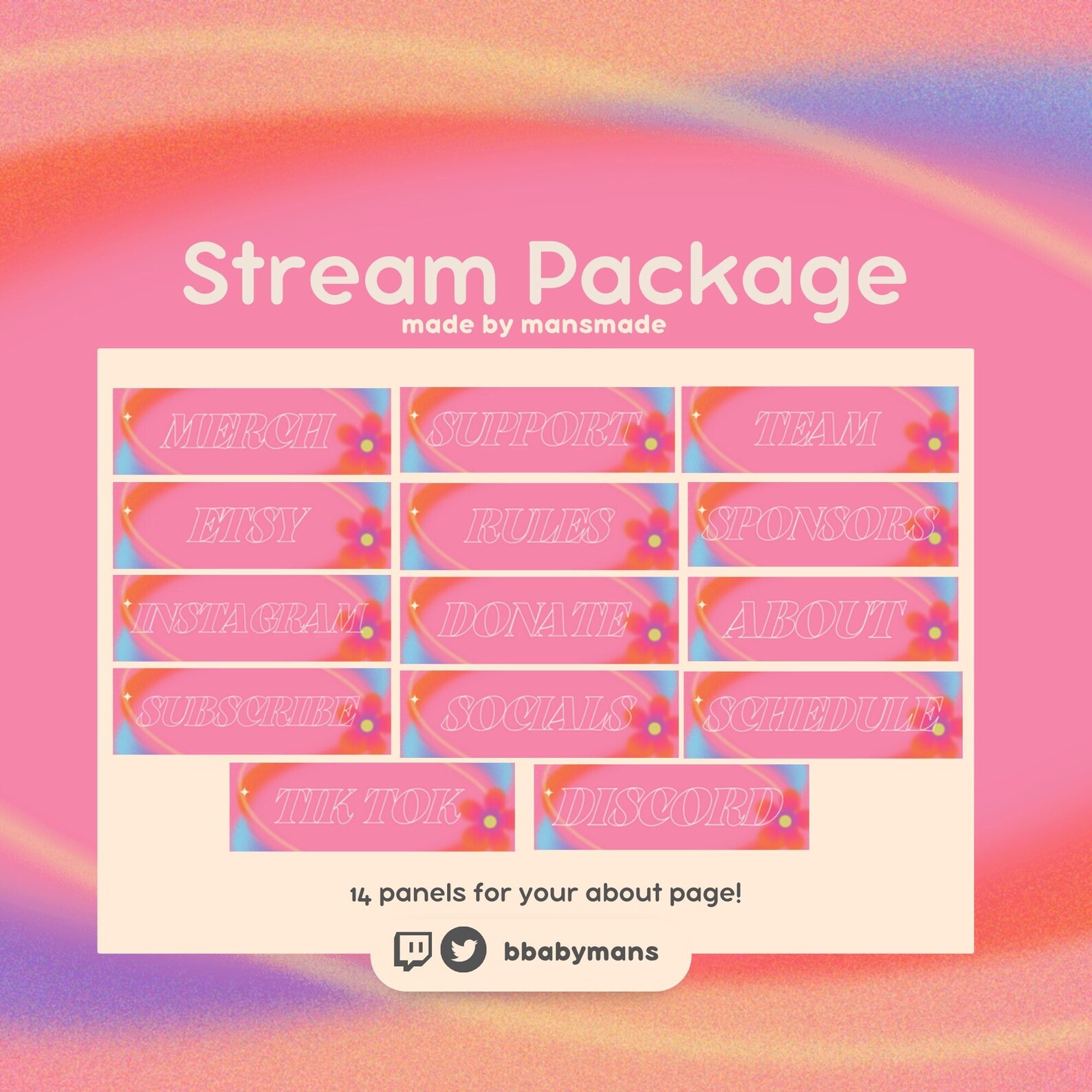 Cute, Gradient Pink Love Stream Package - 14 Panels, Starting, BRB ...