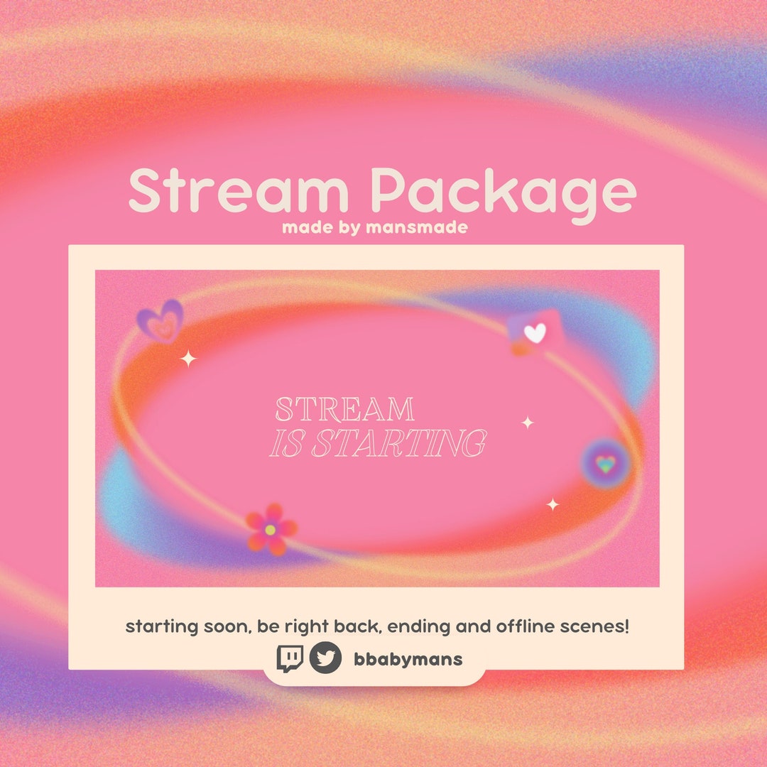 Cute, Gradient Pink Love Stream Package - 14 Panels, Starting, BRB ...