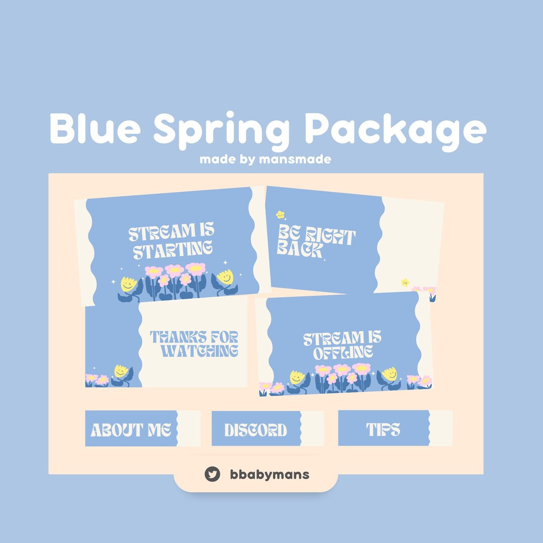 Baby Blue Spring Flower Twitch Package Scenes and Panels Package - Etsy