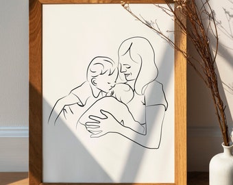 Mother Holding a Baby Print Mother and Baby Wall Line Art - Etsy