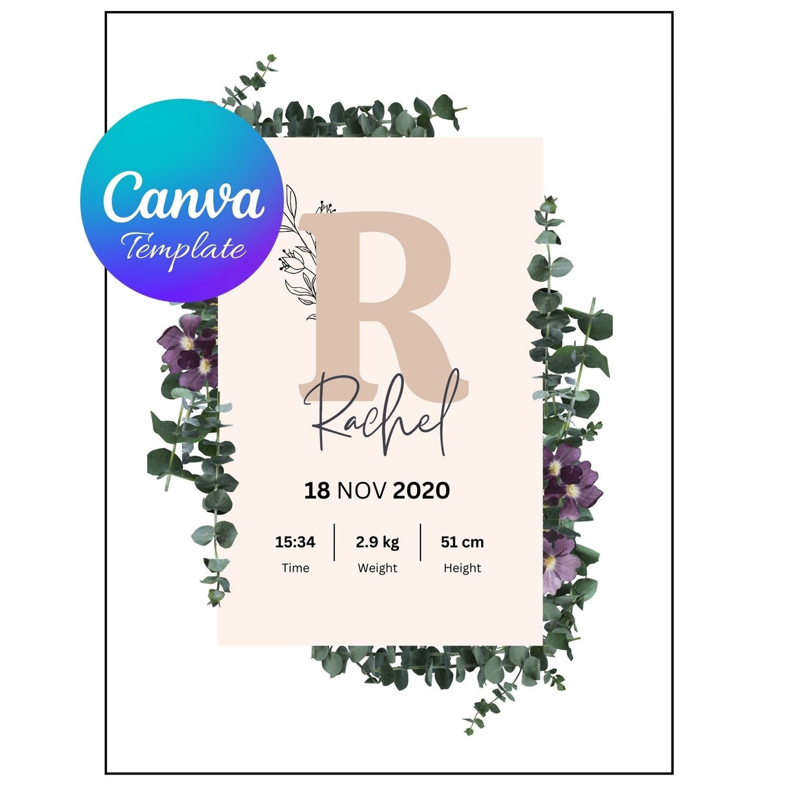 DIY Editable Template Canva Art Baby Name Canva Template - Etsy Canada