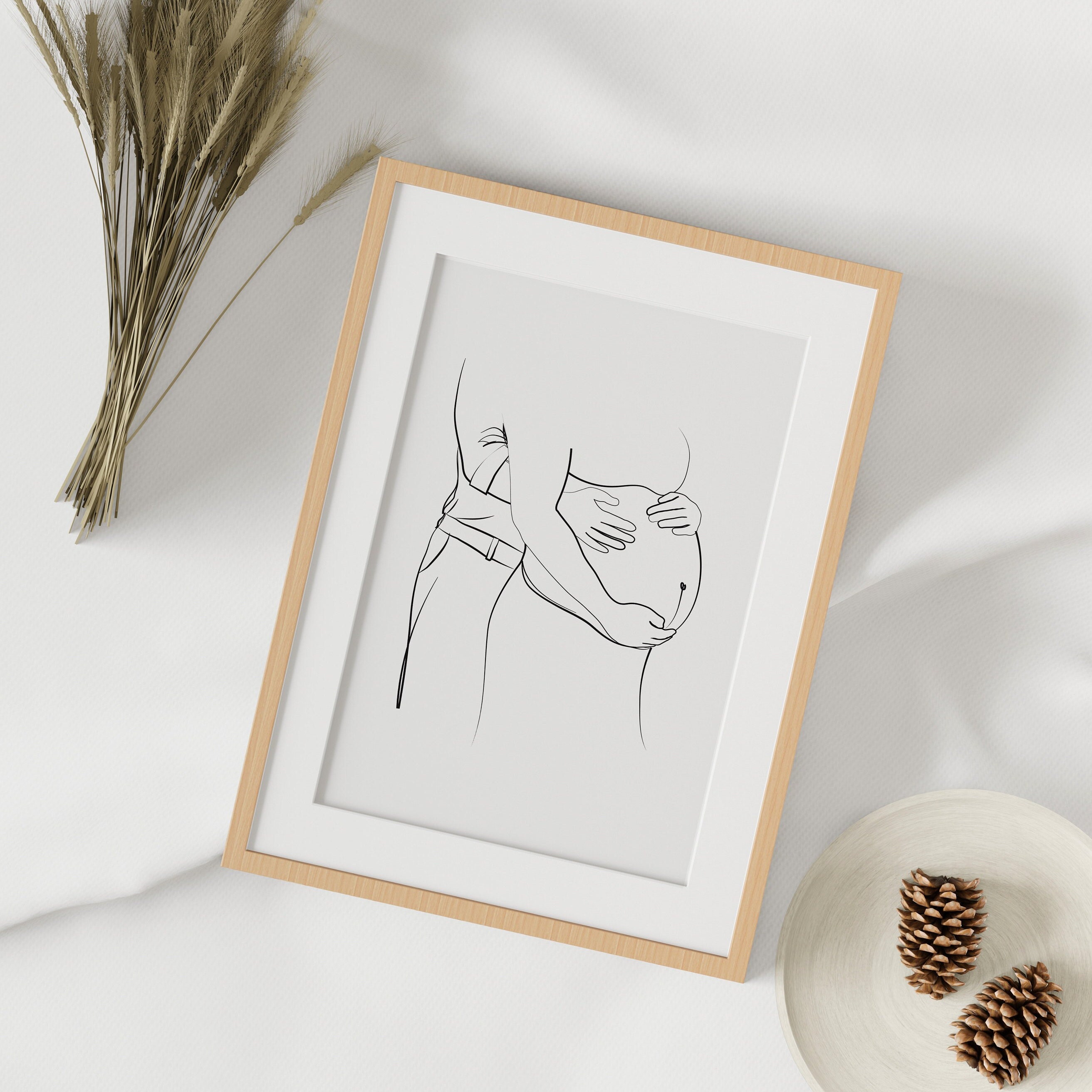 Pregnant Couple Line Art Print, Family Tummy Hold (digital Download) - Etsy