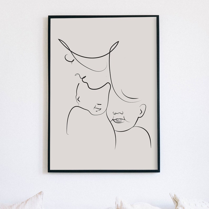 Mother With Two Kids Printable Line Art Mother Baby and - Etsy
