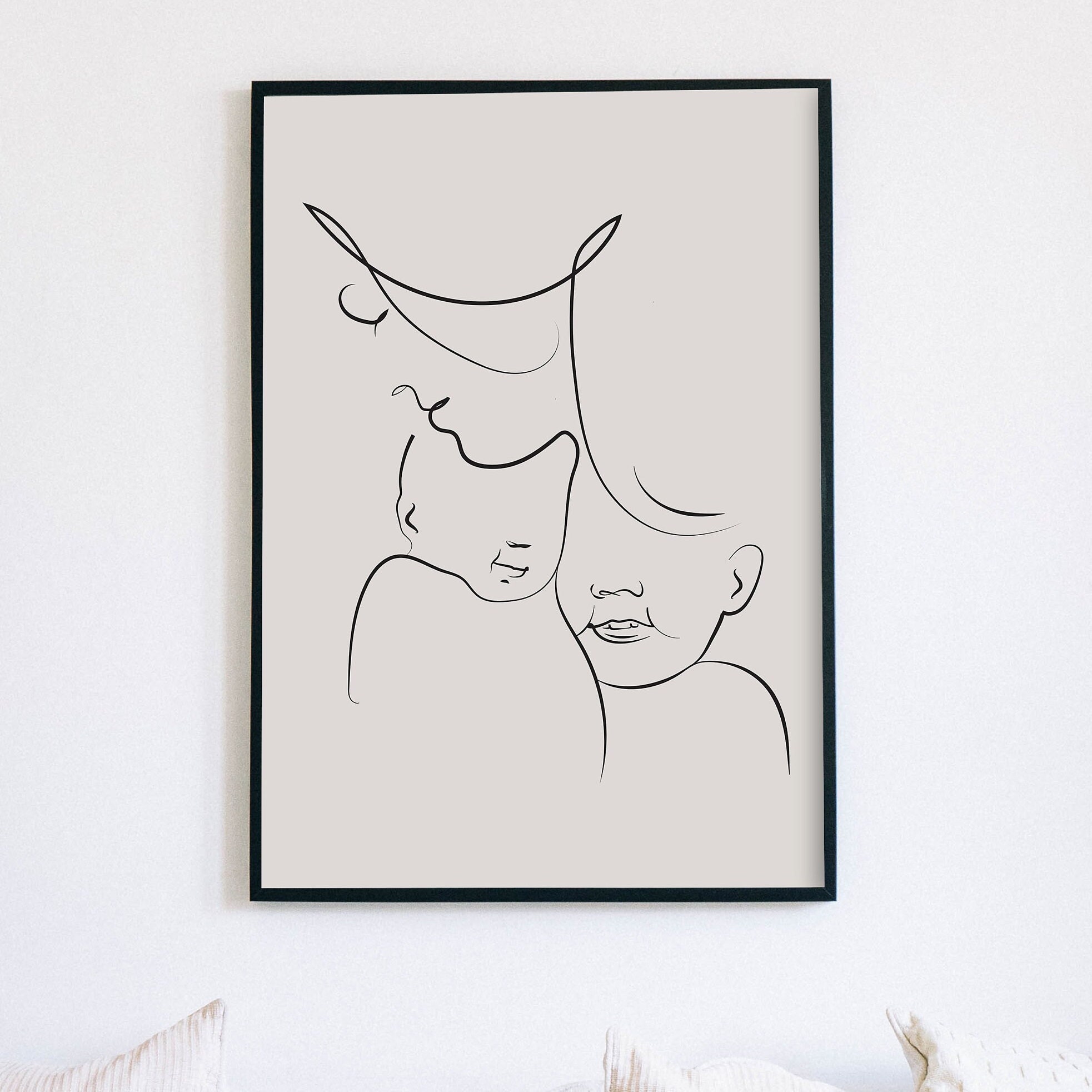 Mother and Two Boys Line Art Print, Sibling Love, Nursery Decor ...