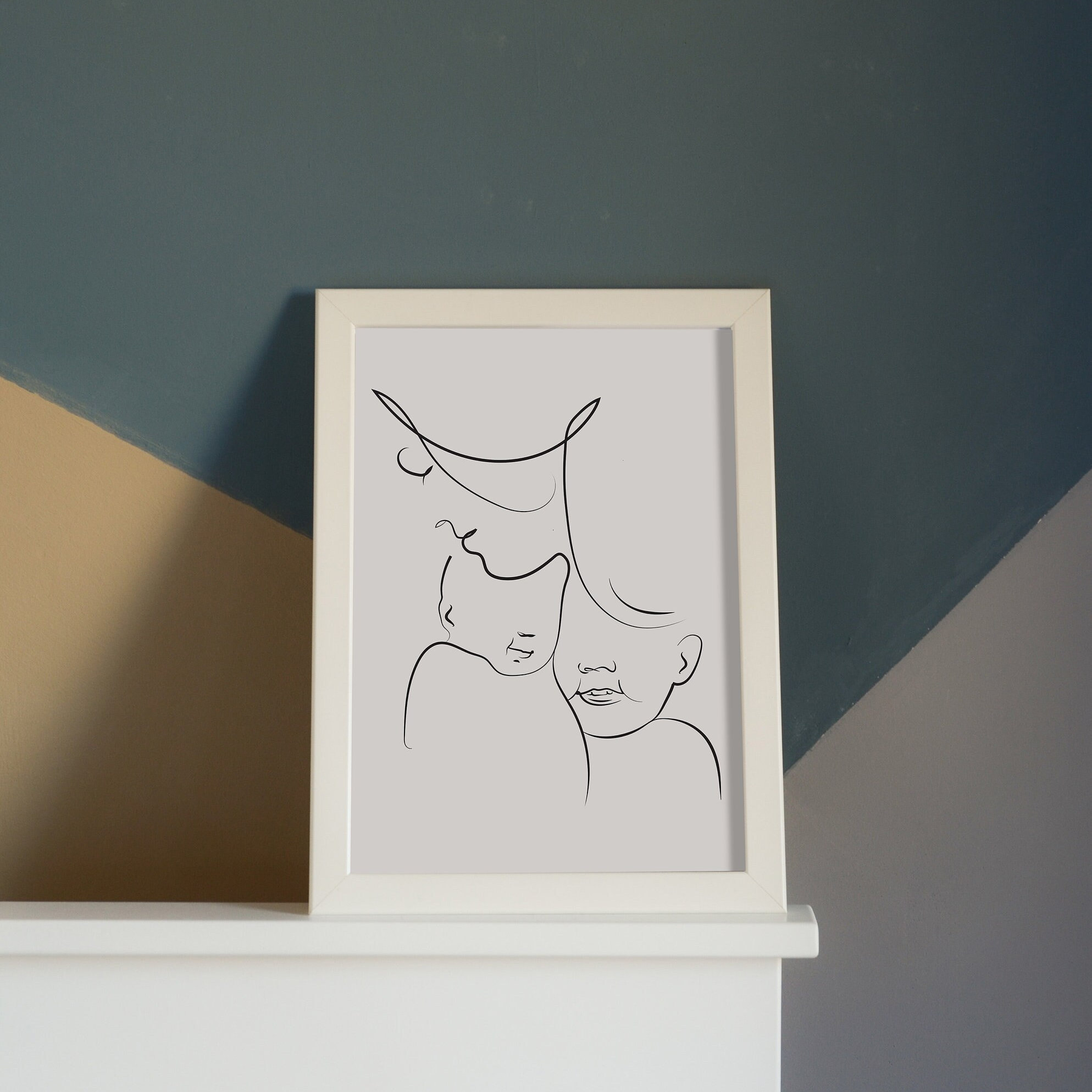 Mother and Two Boys Line Art Print, Sibling Love, Nursery Decor ...
