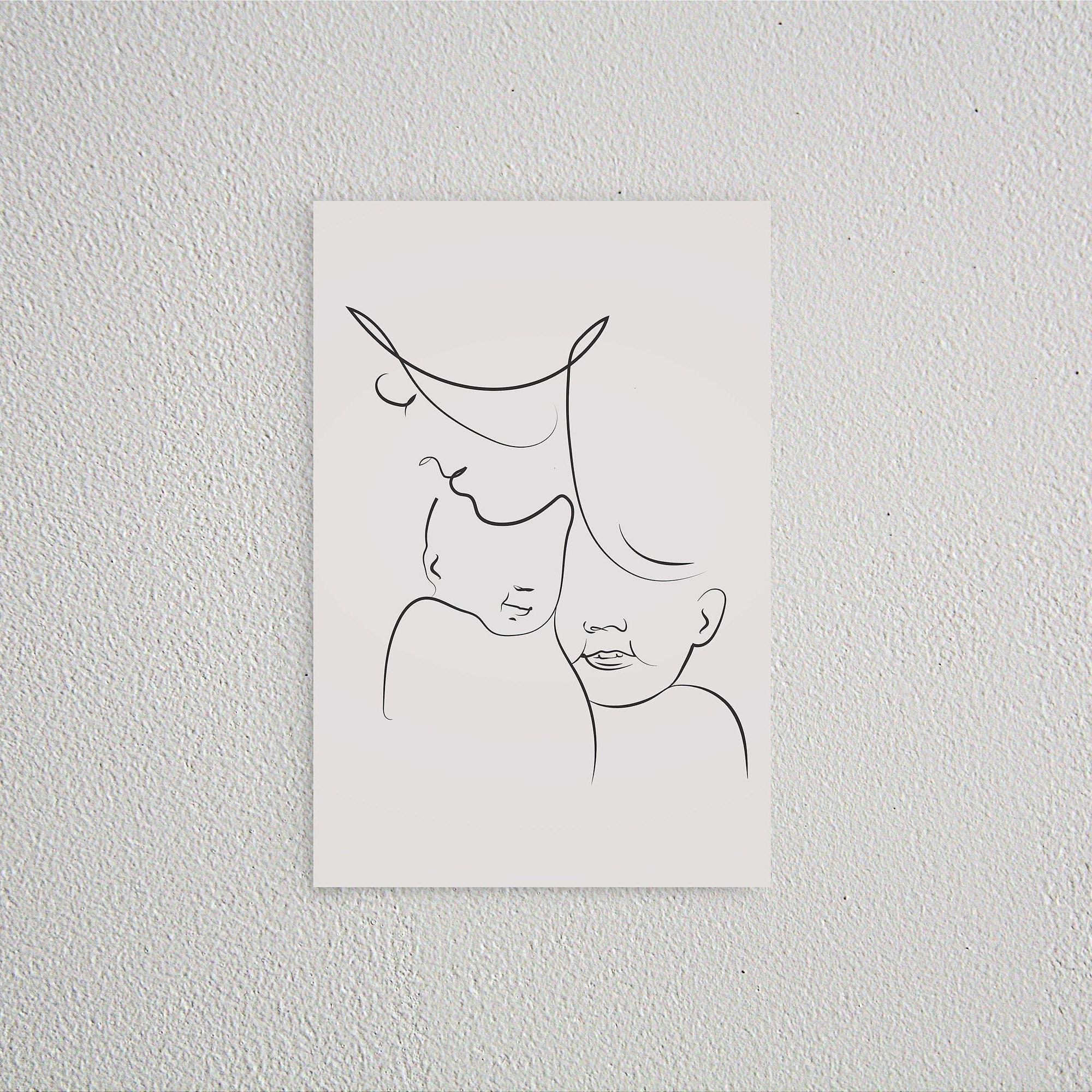 Mother and Two Boys Line Art Print, Sibling Love, Nursery Decor ...