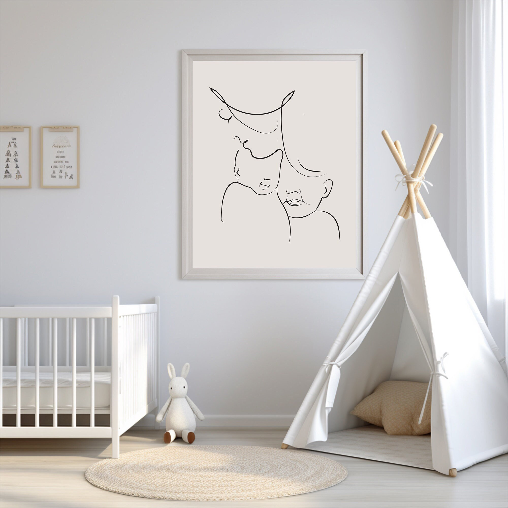 Mother and Two Boys Line Art Print, Sibling Love, Nursery Decor ...