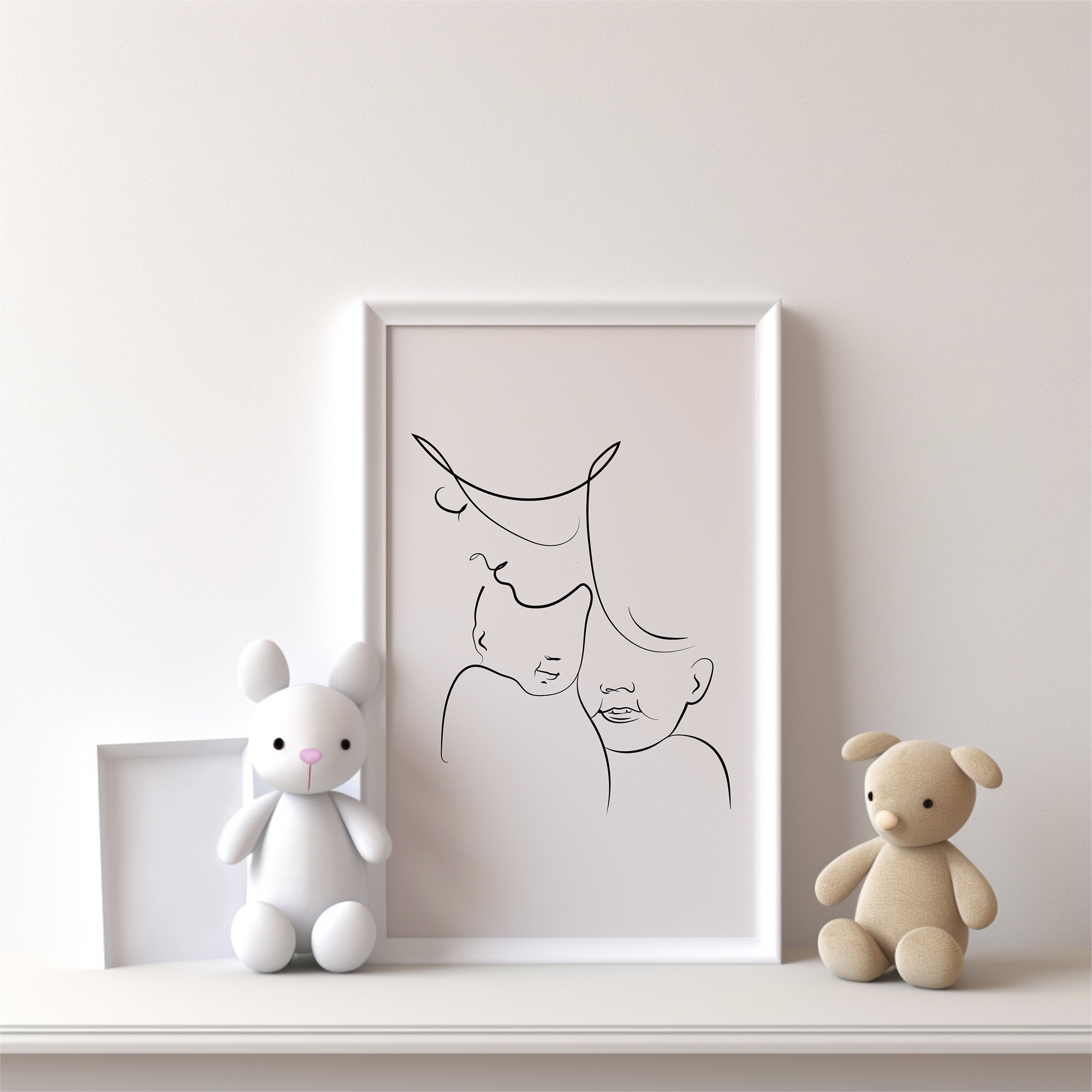 Mother and Two Boys Line Art Print, Sibling Love, Nursery Decor ...