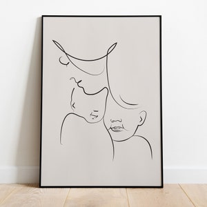 Mother and Two Boys Line Art Print, Sibling Love, Nursery Decor ...