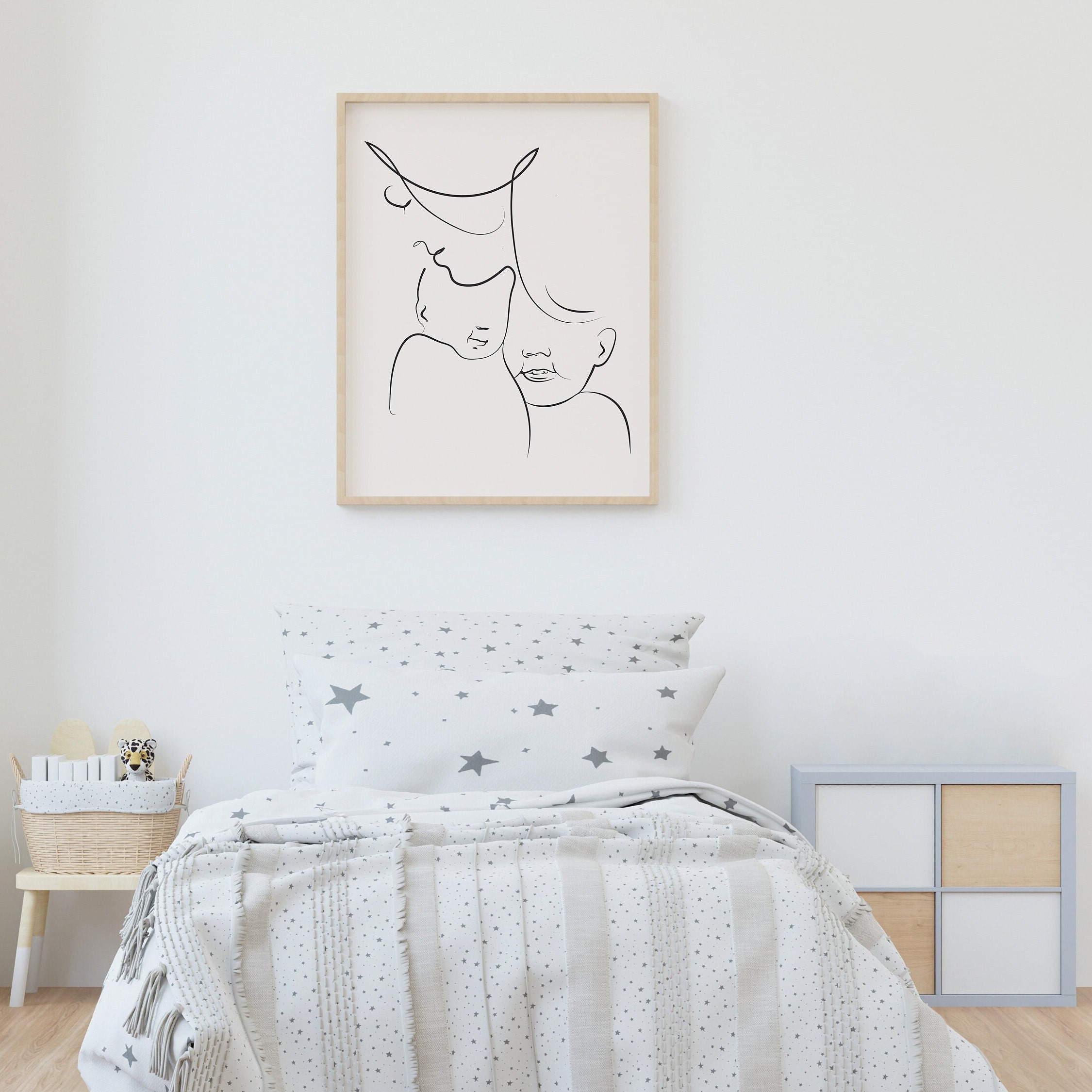 Mother and Two Boys Line Art Print, Sibling Love, Nursery Decor ...