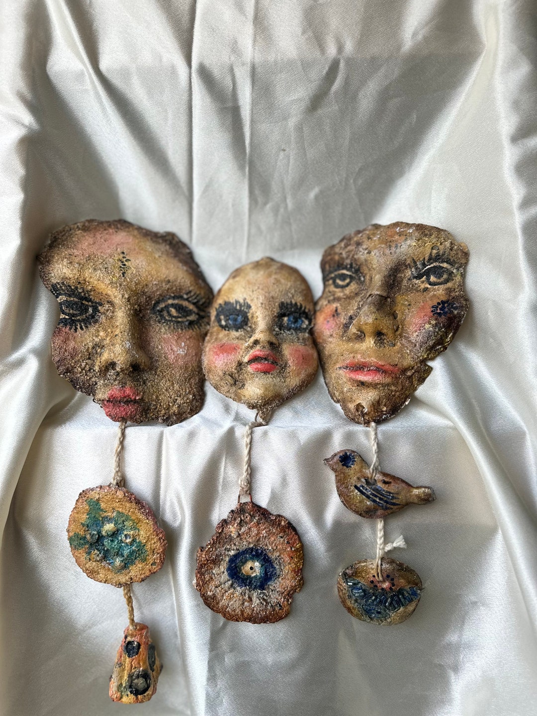 Sad Faces Vintage Wall Figure, Retro Wall Hangings , Ceramic Clay ...