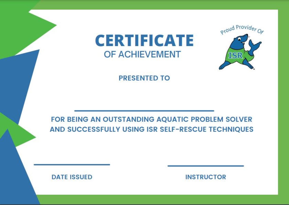 ISR Self-rescue Aquatic Problem Solver Certificate of Achievement (1 ...