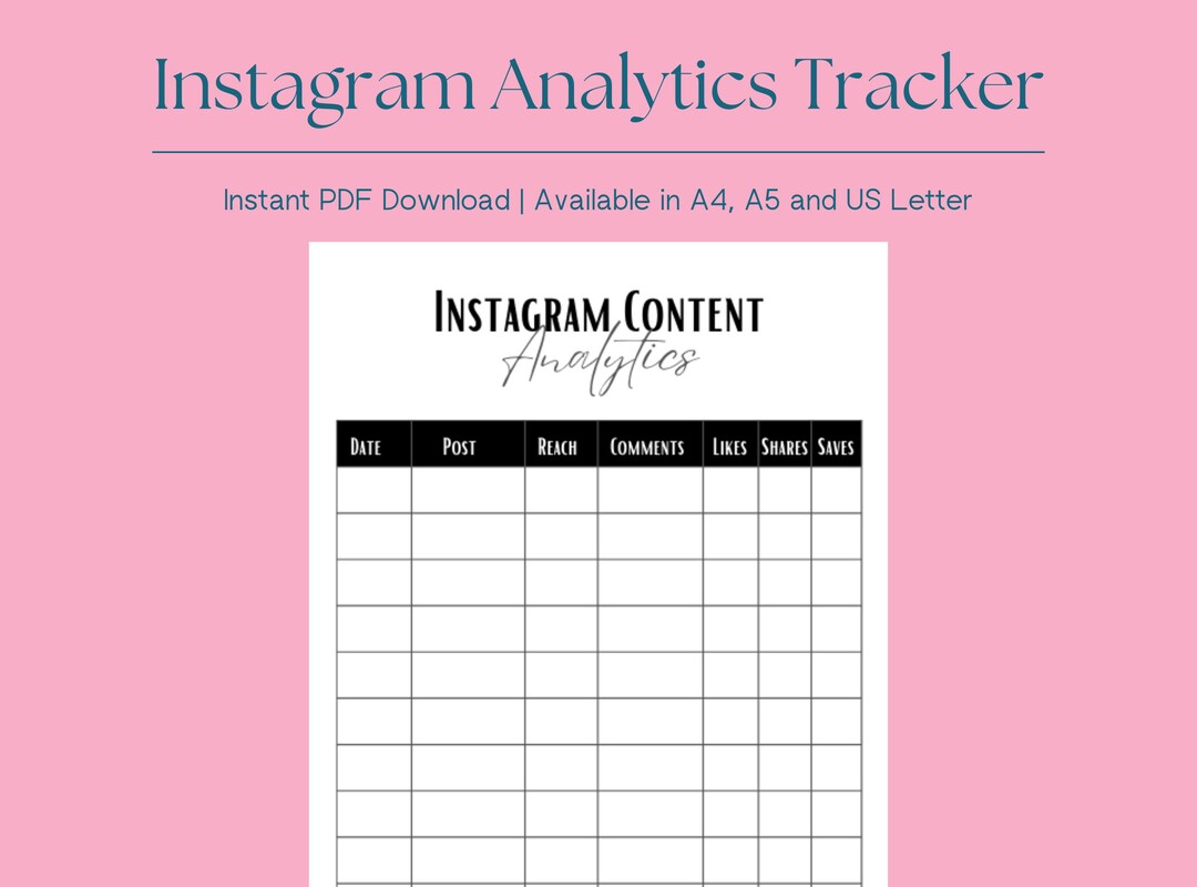 Instagram Analytics Tracker Printable Content Planner Social Media 8352