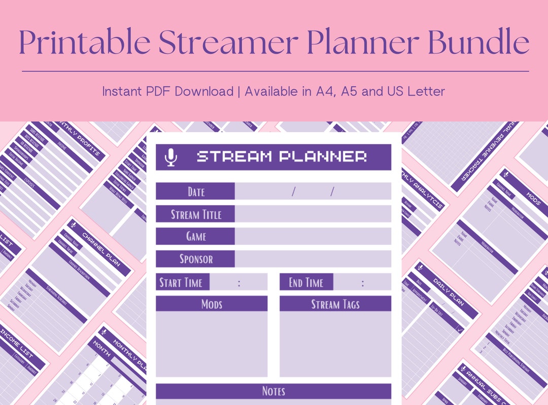 Printable Streamer Planner 15 Pages Twitch Planner Social Media Planner ...