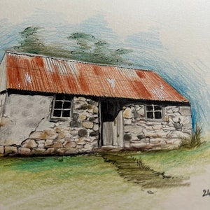 The Old Cottage - ORIGINAL Drawing - Sketch of House - Pencil Art of ...