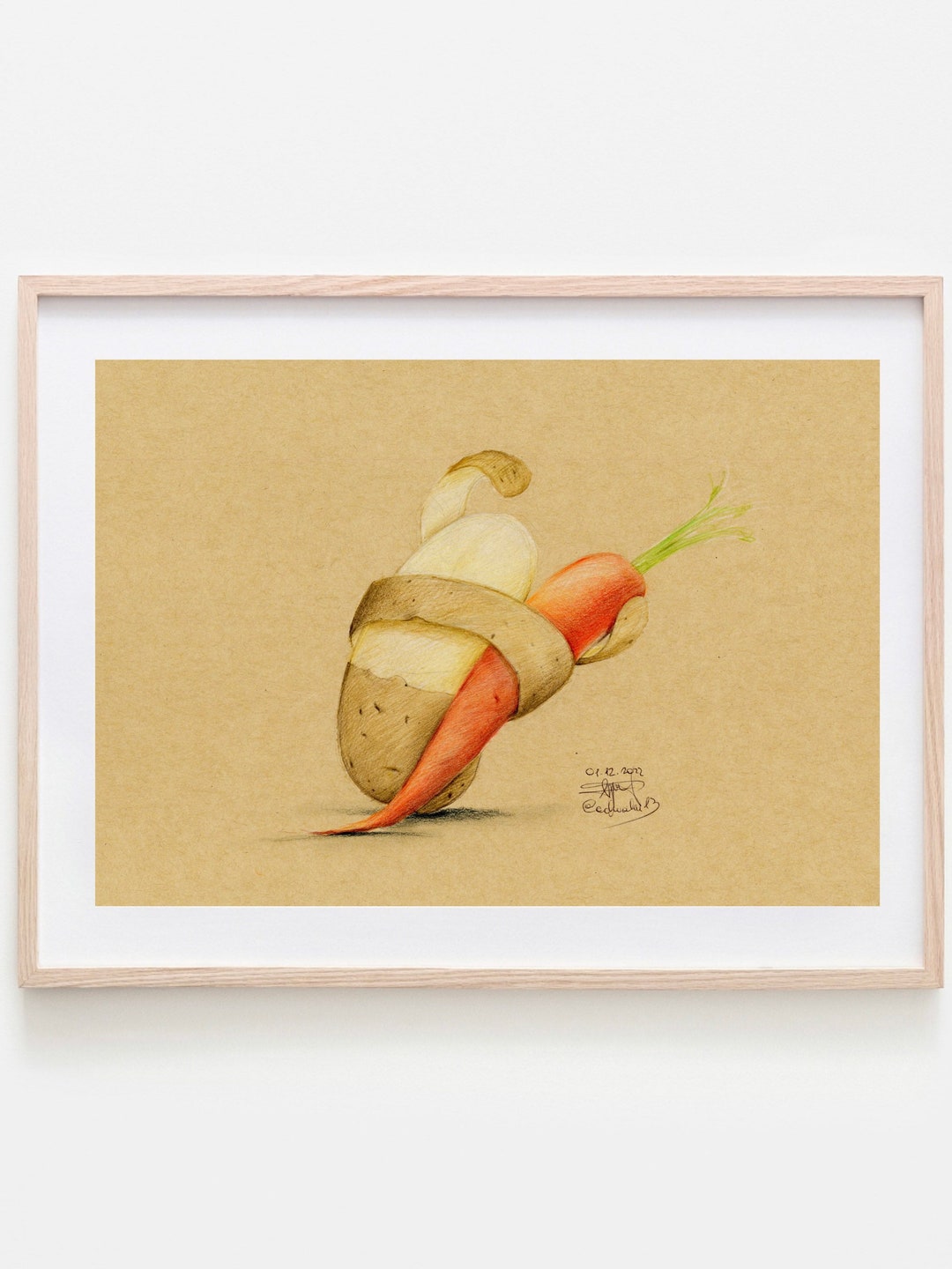 Pencil Drawing - PRINT - Dancing Potato and Carrot - Printed Art ...