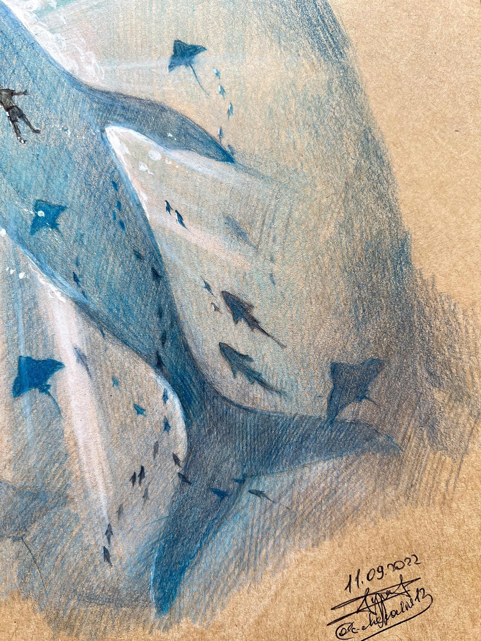 Whale ORIGINAL Drawing Sea Drawing - Etsy