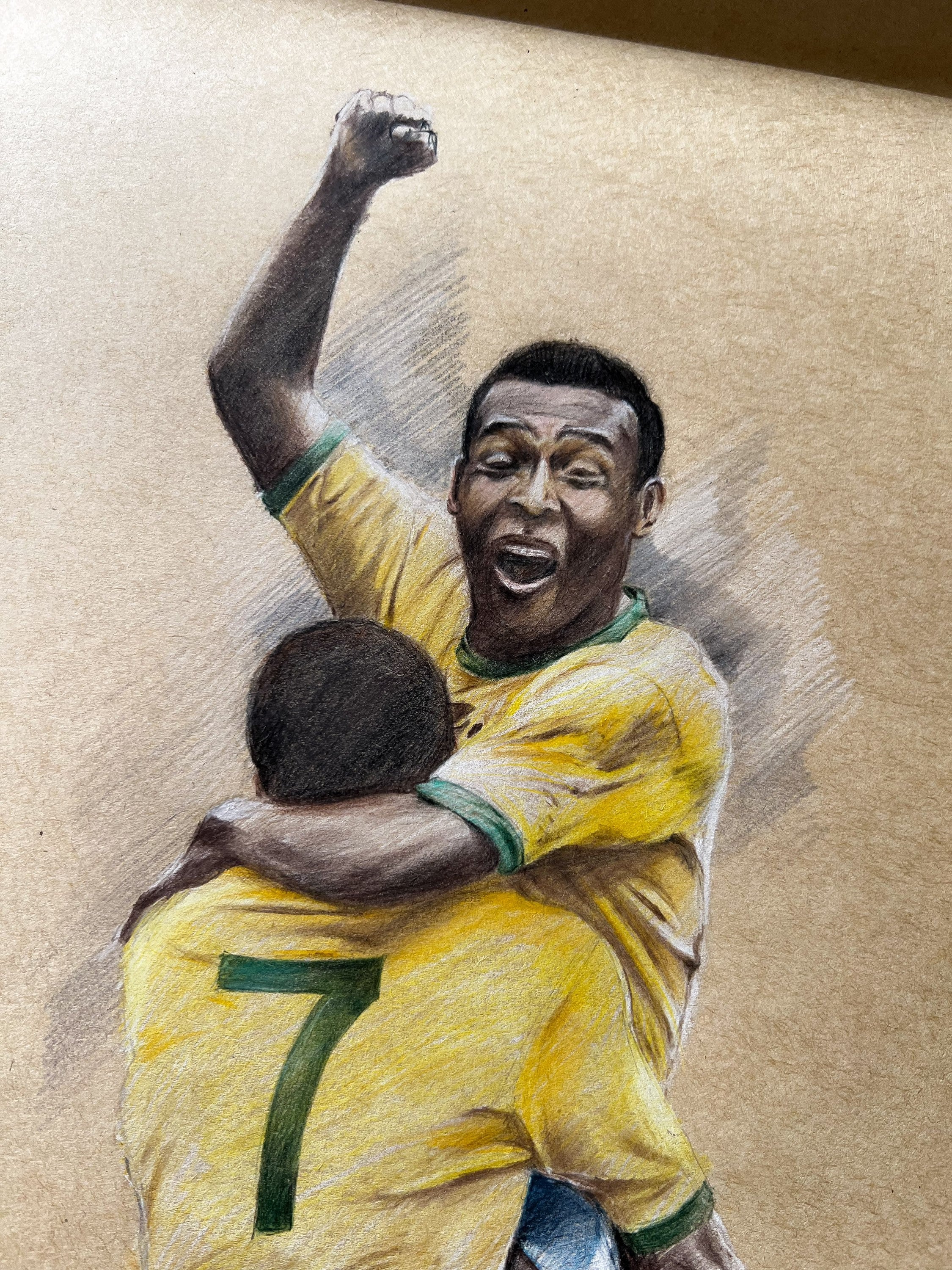 PELE Dibujo ORIGINAL Arte a lápiz boceto de fútbol Brasil retrato ...