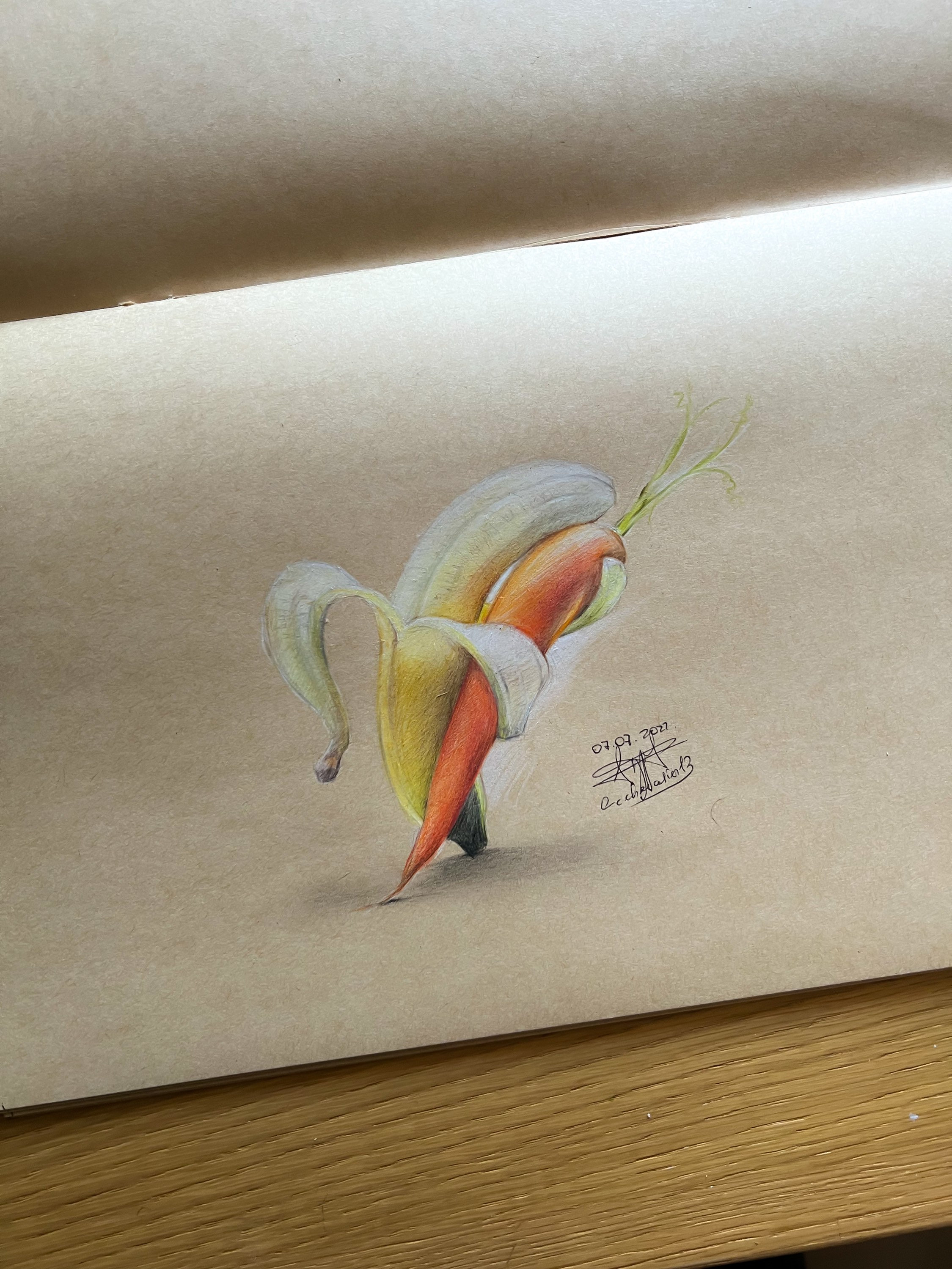 Pencil Drawing PRINT Dancing Banana and Carrot Printed - Etsy
