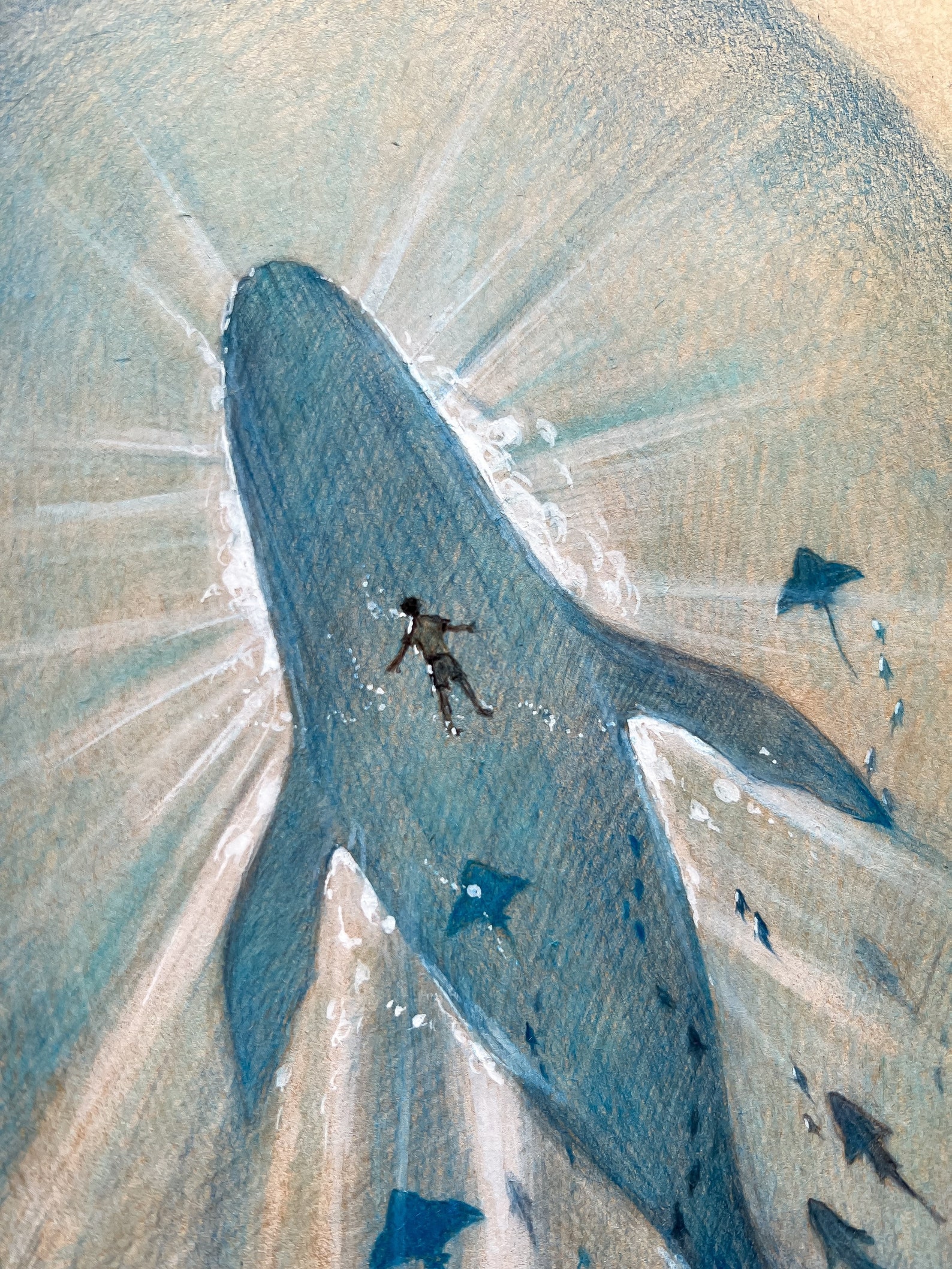 Whale ORIGINAL Drawing Sea Drawing - Etsy