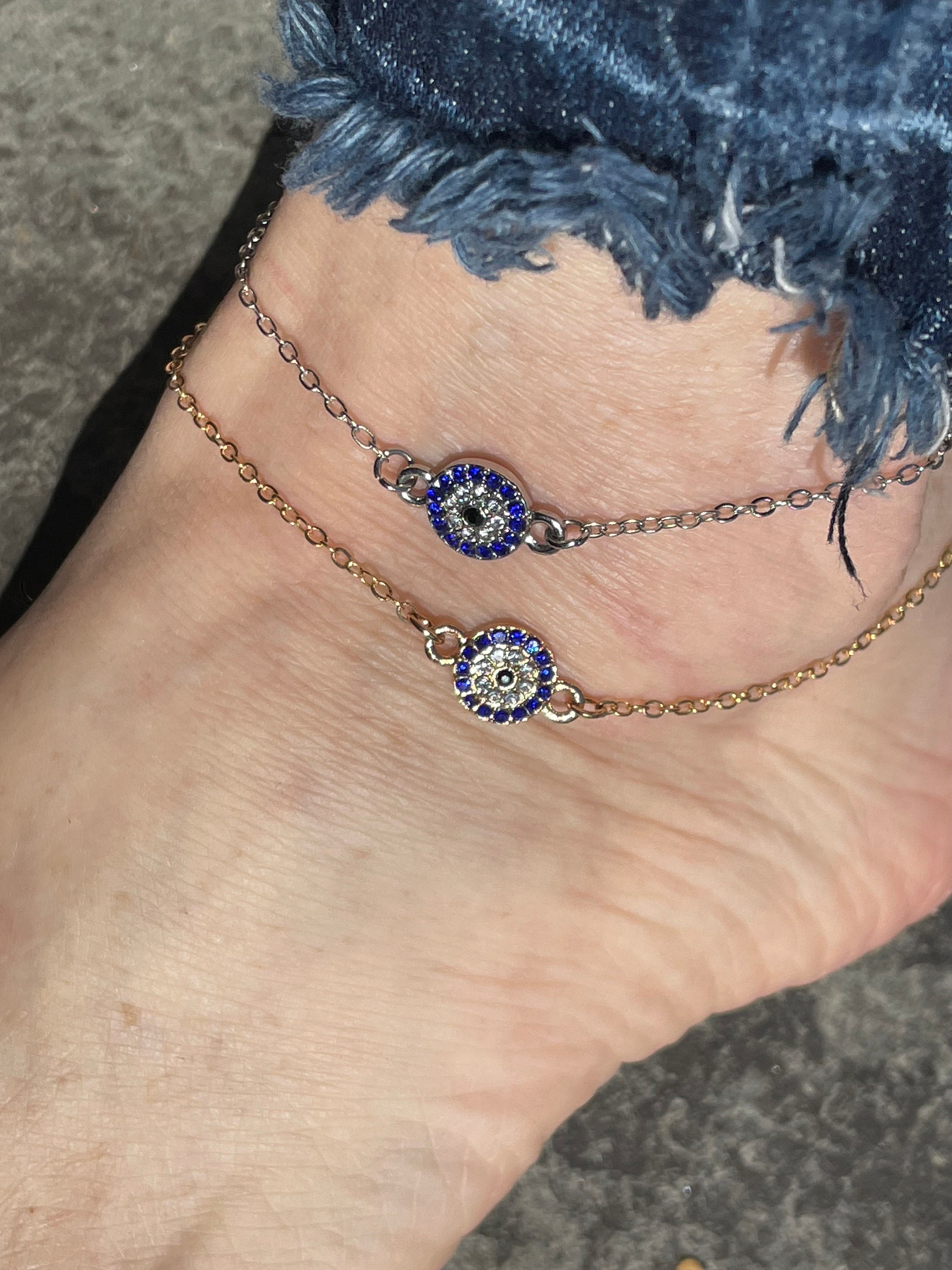 Pave Crystal Evil Eye Stainless Steel Anle Bracelet / Anklet - Etsy