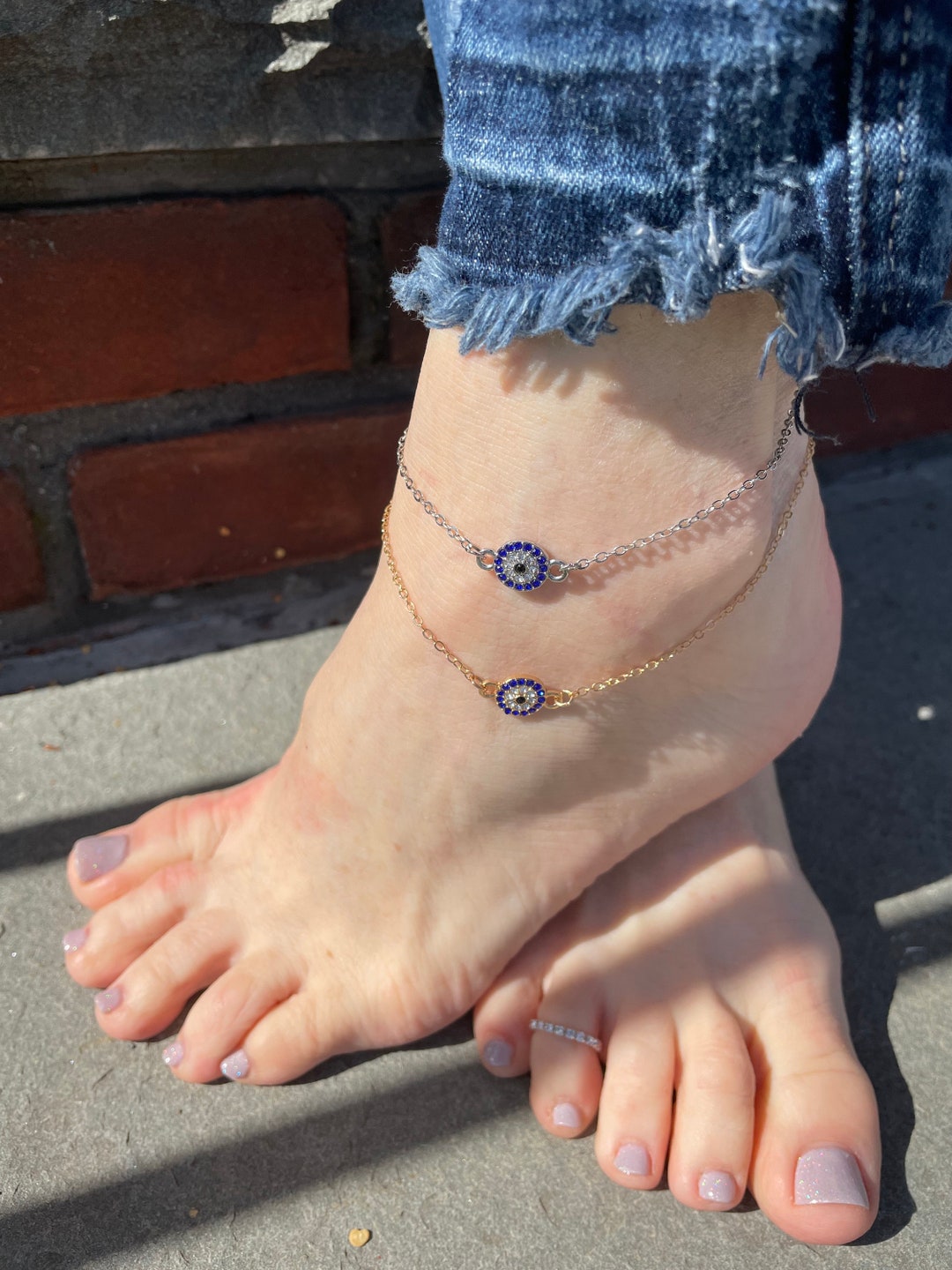 Pave Crystal Evil Eye Stainless Steel Anle Bracelet / Anklet - Etsy