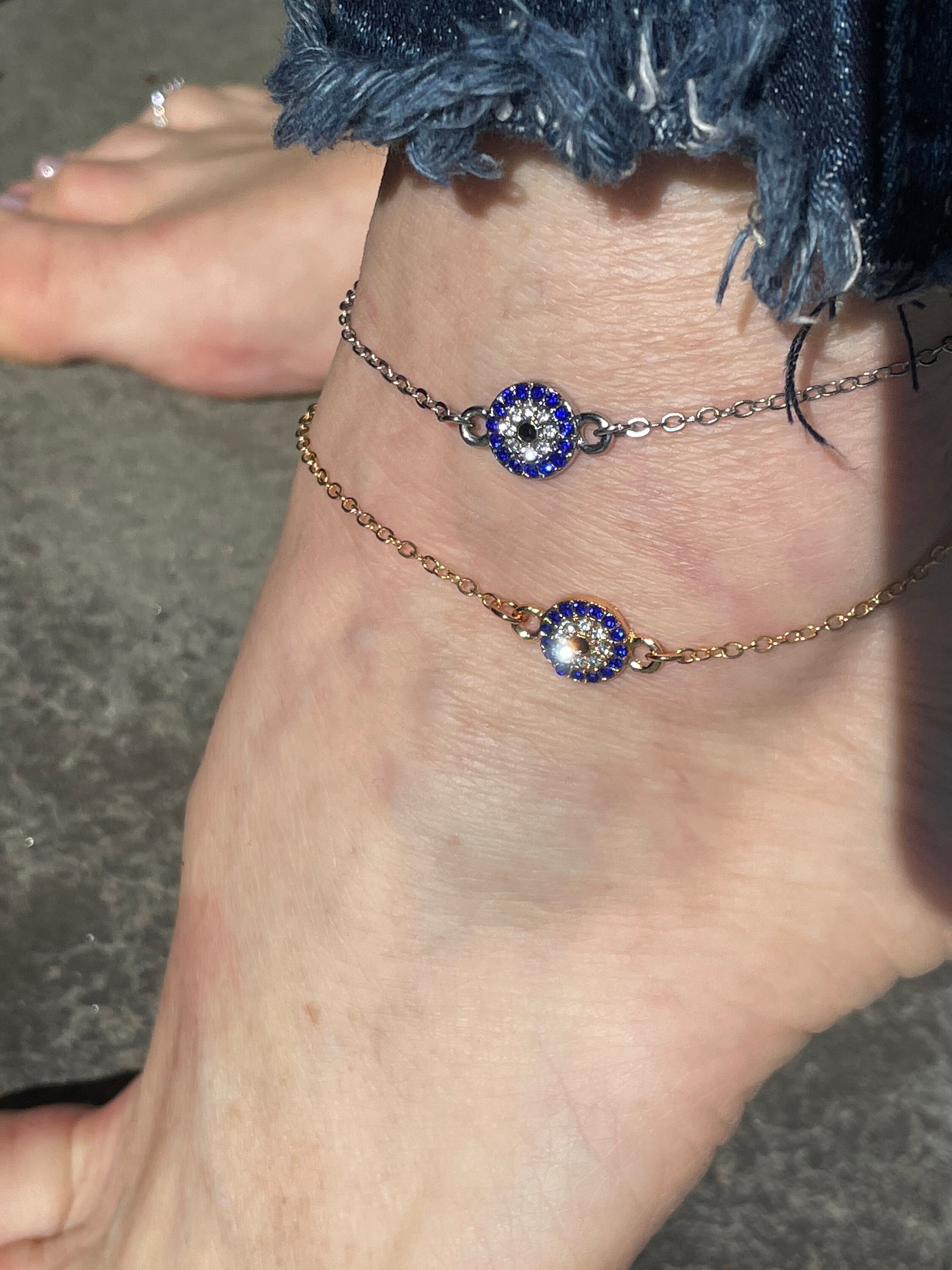 Pave Crystal Evil Eye Stainless Steel Anle Bracelet / Anklet - Etsy