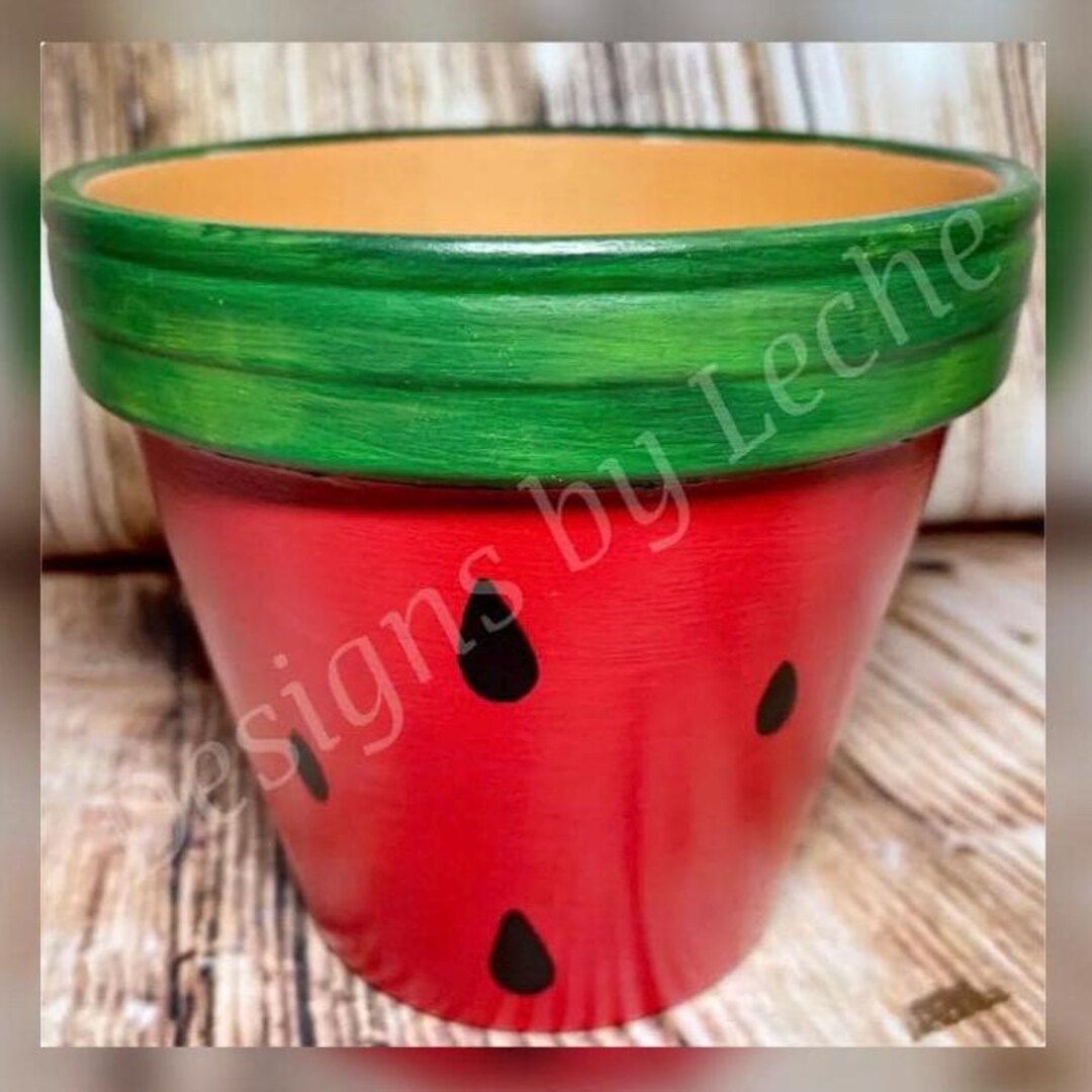 Watermelon Terra Cotta Fruit Planter Pot — Painted Indoor Outdoor ...