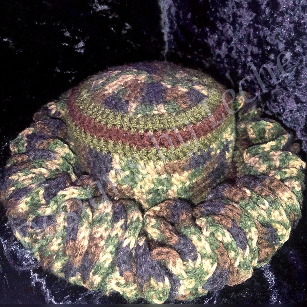 Deluxe Camo Crochet Ruffle Hat | Crochet Beanie Bucket Hat | Army Print ...