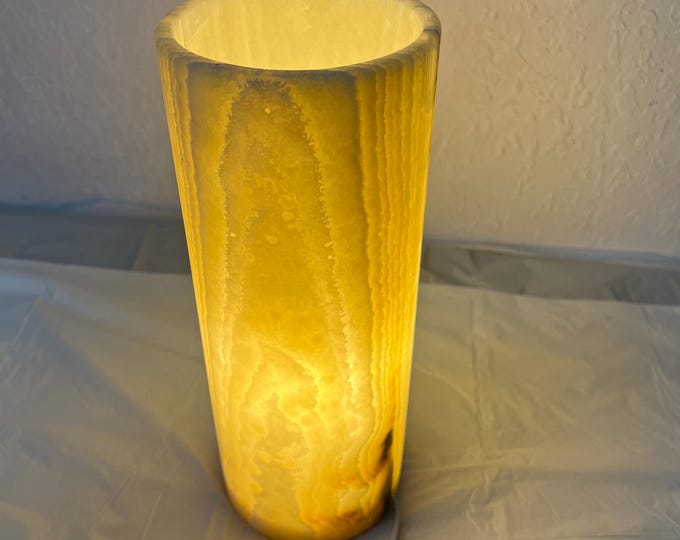 Translucent Amber Onyx Pillar Cylinder Lamp/elegant Stone Desk Lamp ...