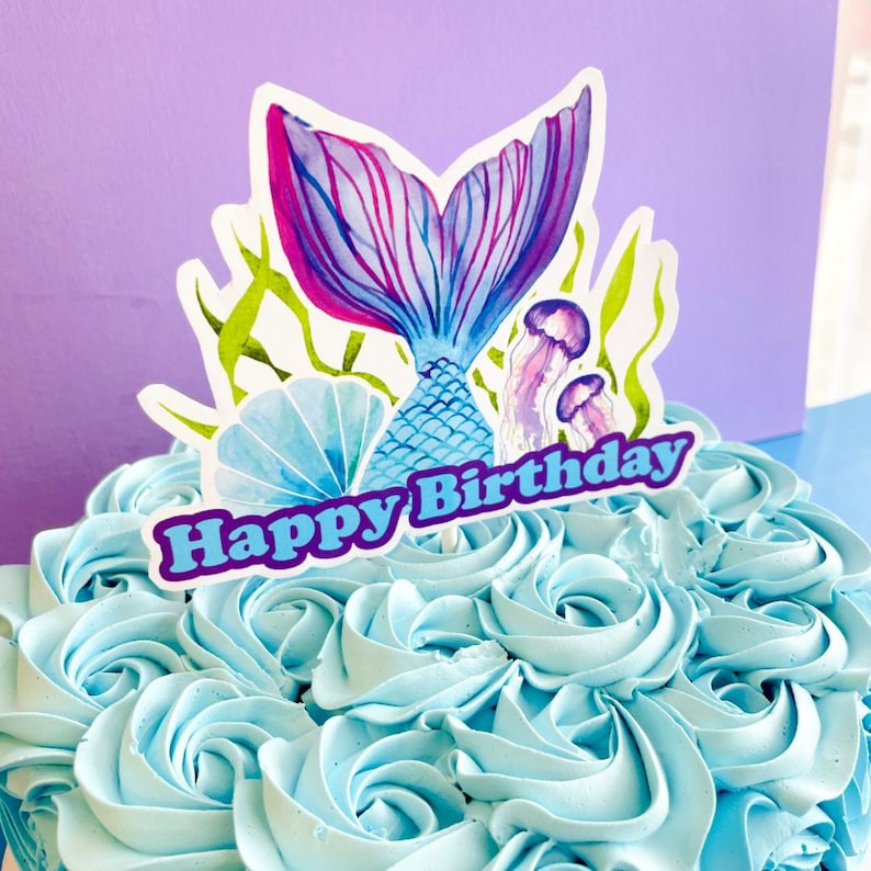 Printable Mermaid Cake Topper Birthday Party Mermaid Cake - Etsy