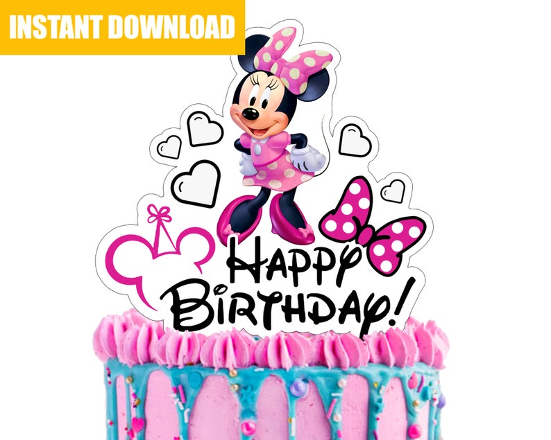 Printable Pink Minnie Mouse Cake Topper· Birthday Party· Pink Minnie ...