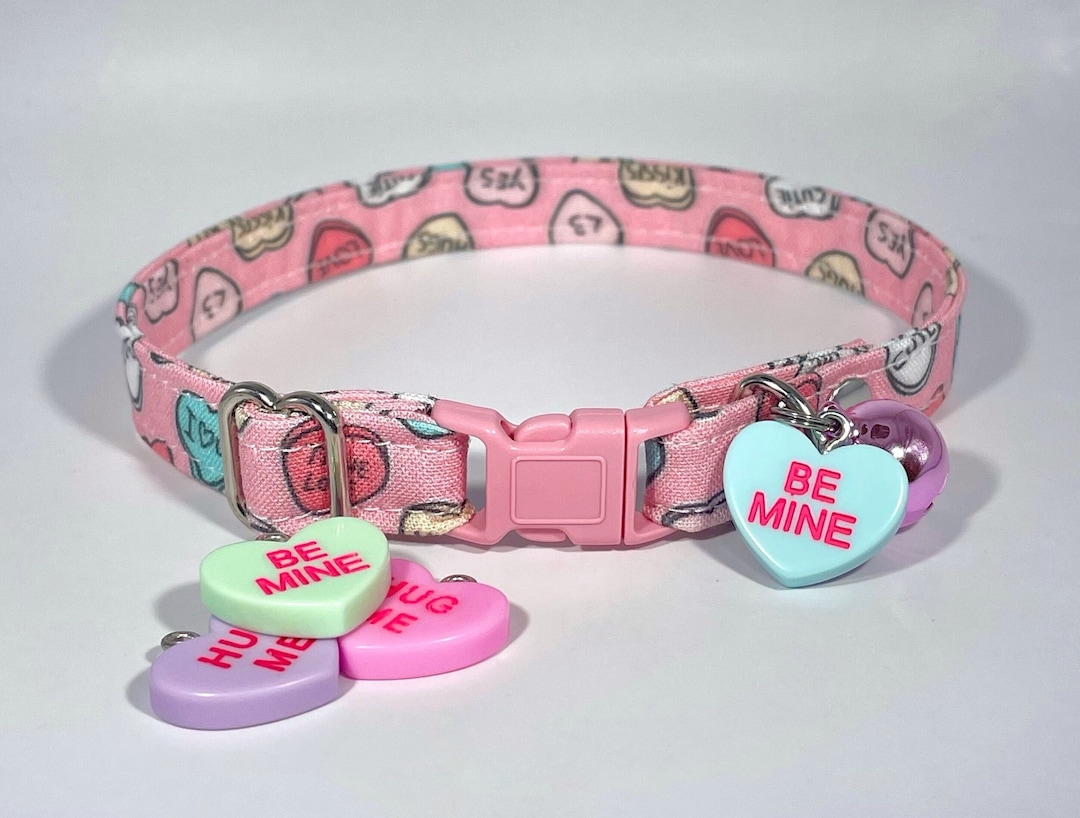 Cat Collar- “pink Conversation Hearts” Adjustable Breakaway Safety ...