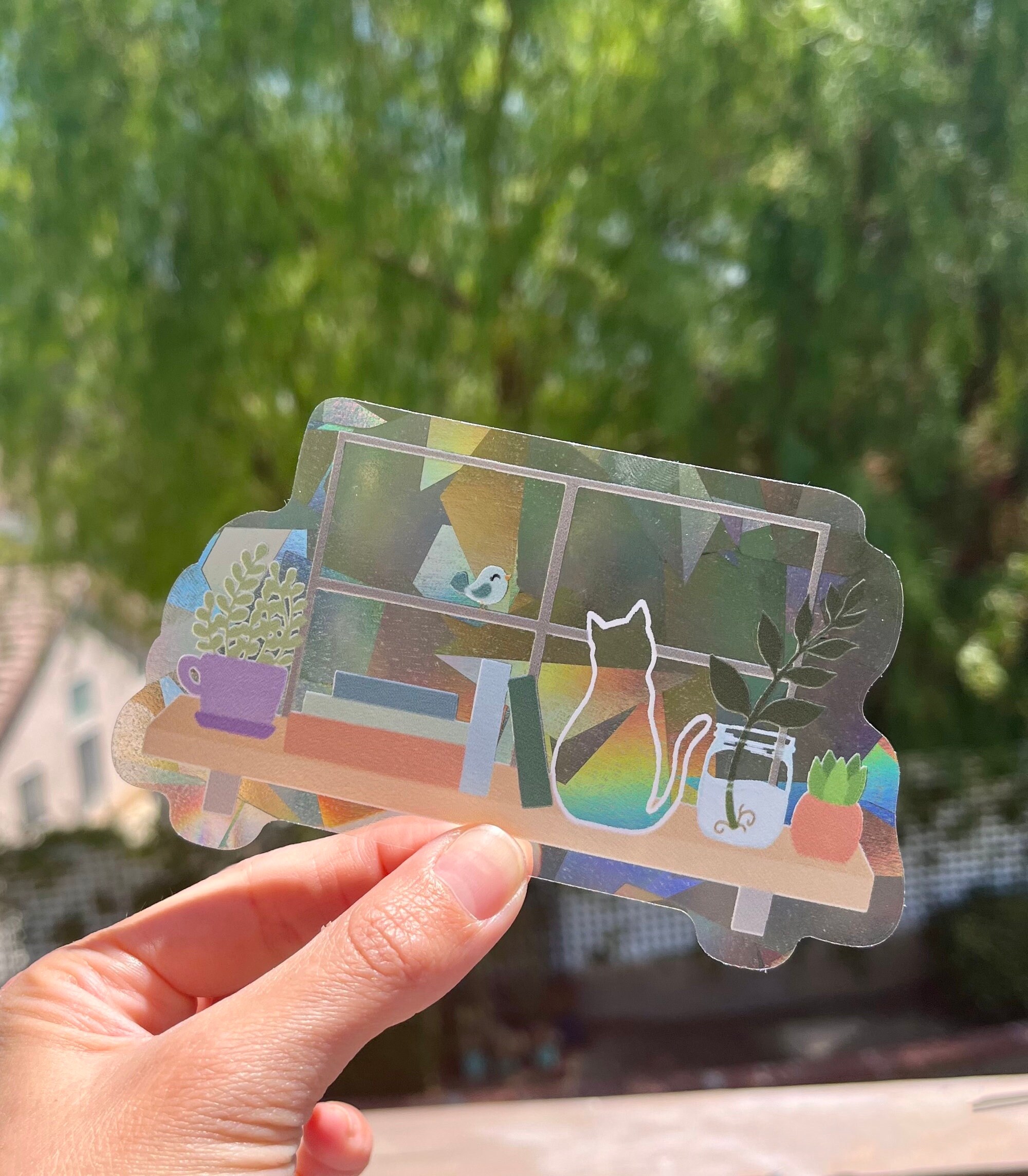 Cat Suncatcher Sticker Rainbow Window Sticker Holographic - Etsy