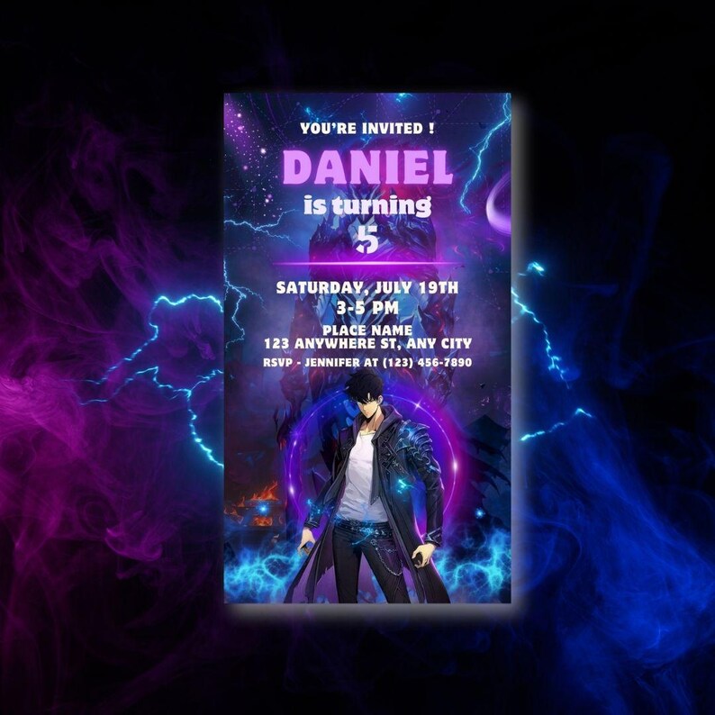Editable Solo Leveling Digital Birthday Invitation 1920x1080 Hunter ...