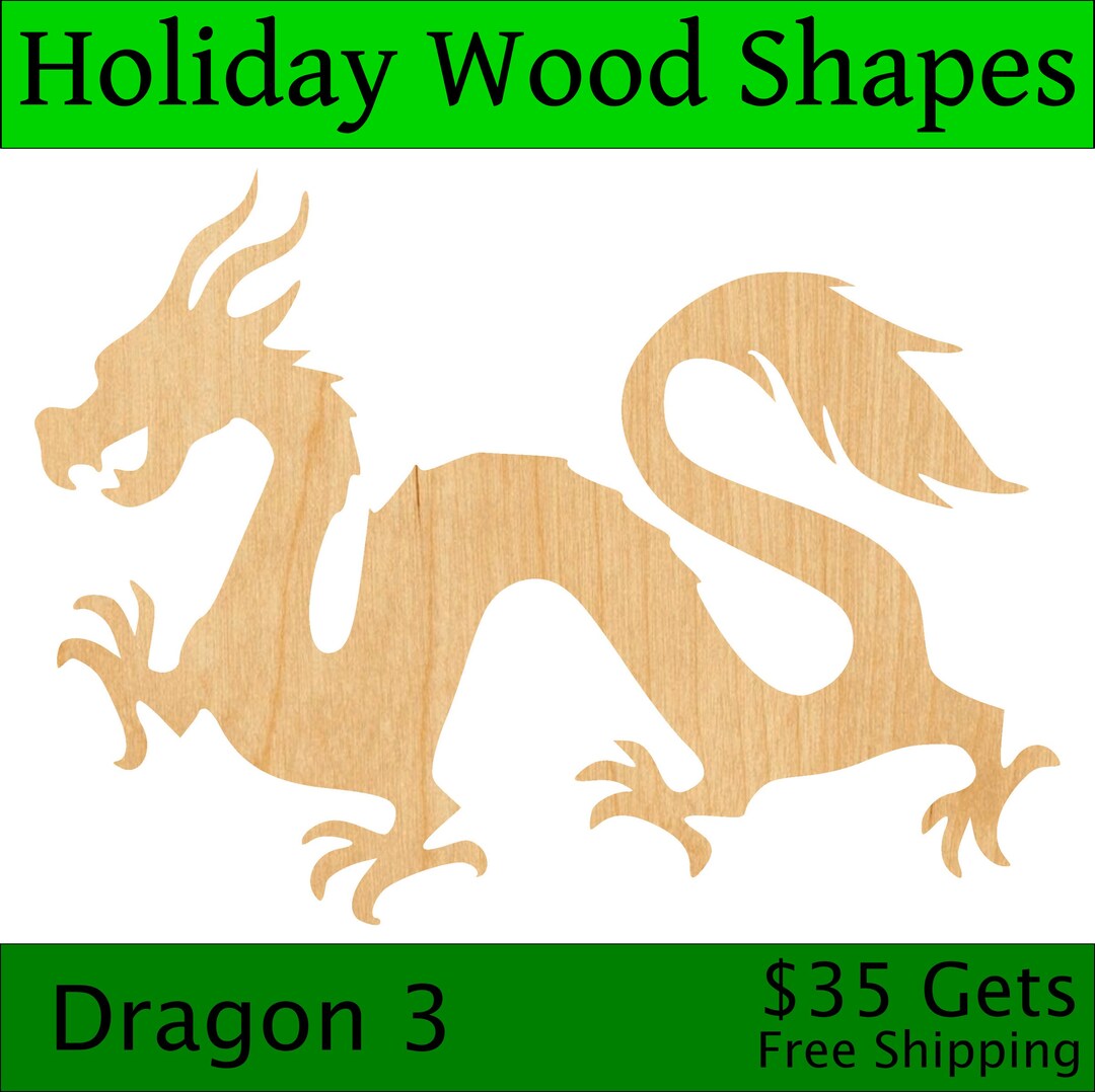 Laser Cut Dragon Design 3 Wood Blank, Crafting Supplies, Wooden Cutout ...