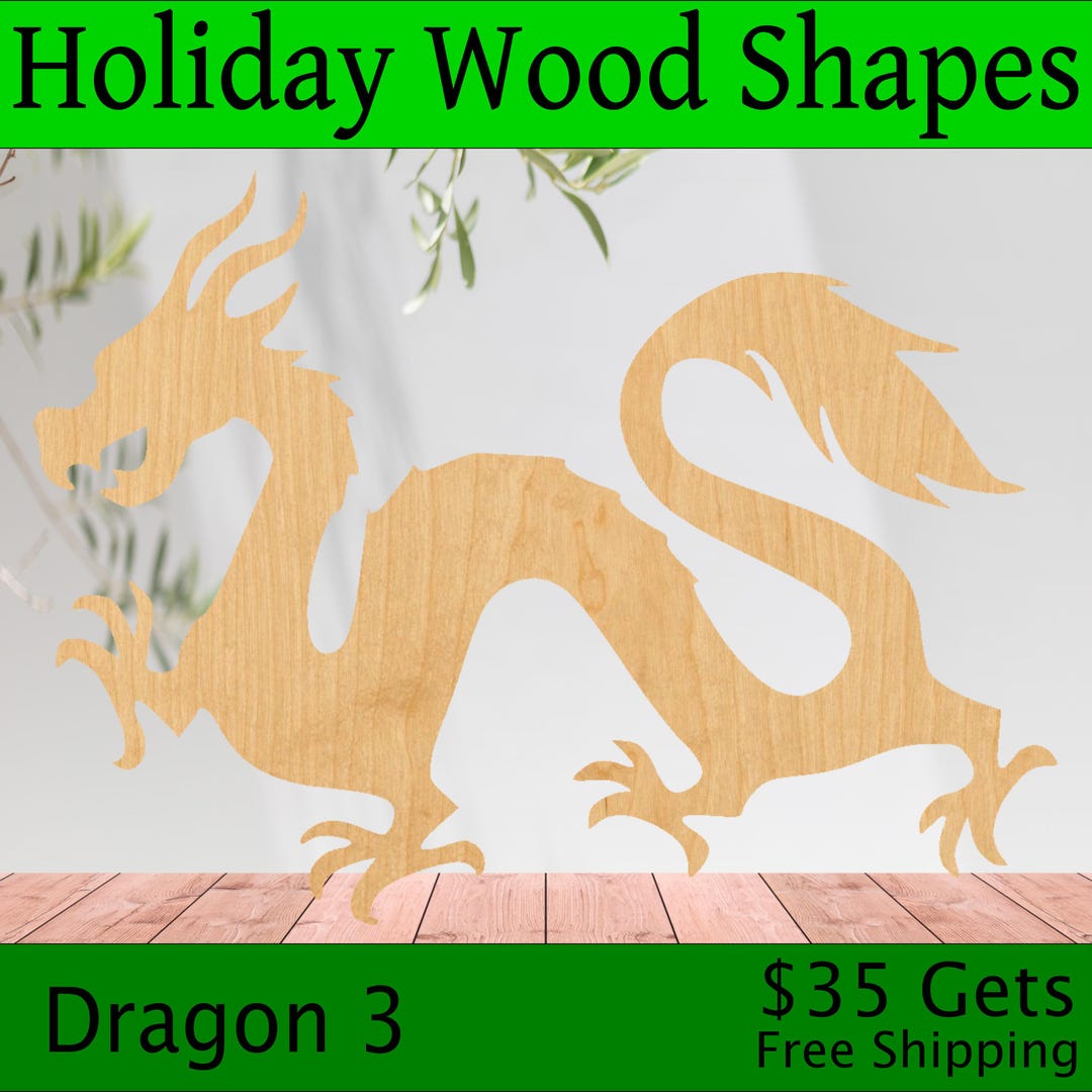 Laser Cut Dragon Design 3 Wood Blank, Crafting Supplies, Wooden Cutout ...