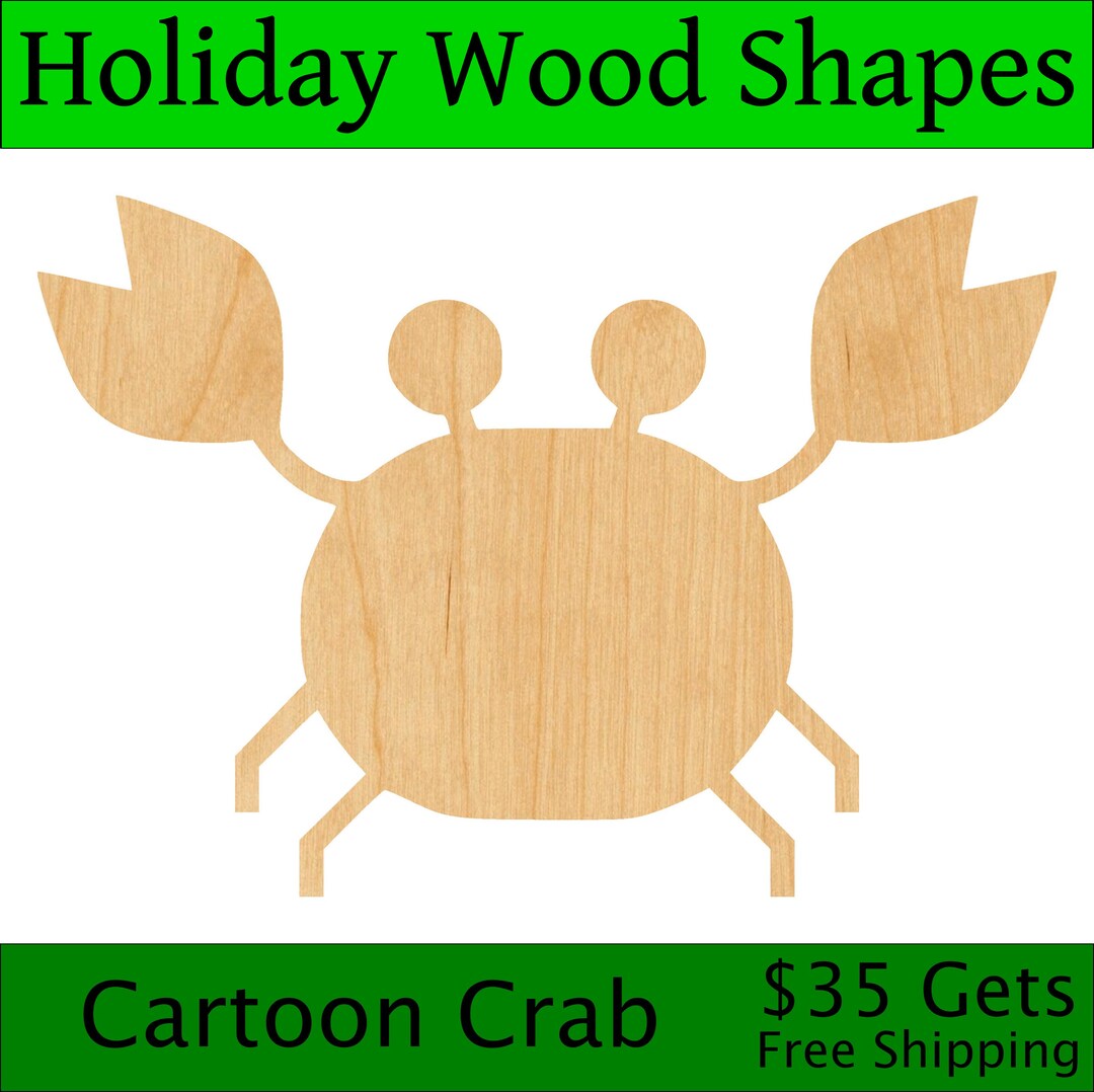 Laser Cut Cartoon Crab Wood Blank, Crafting Supplies, Wooden Cutout ...