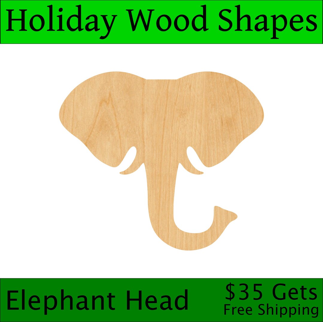 Laser Cut Elephant Head Wood Blank, Crafting Supplies, Wooden Cutout ...