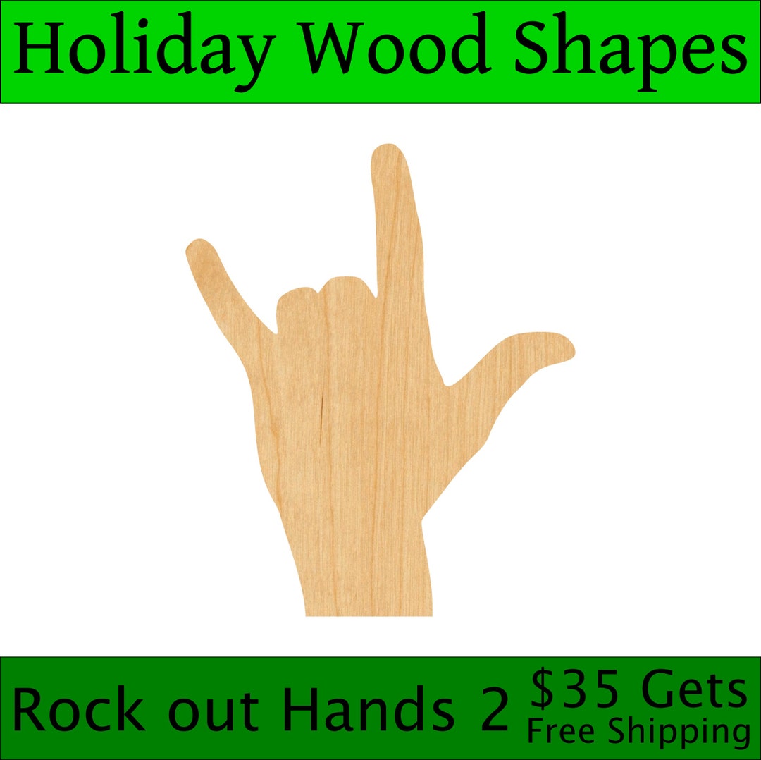 Laser Cut Rock Out Hands Design 2 Wood Blank, Crafting Supplies, Wooden ...