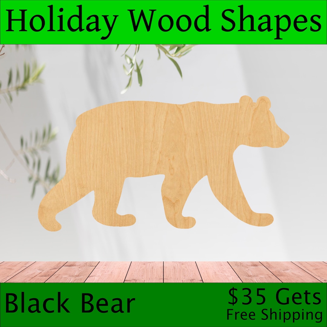 Laser Cut Black Bear Wood Blank, Crafting Supplies, Wooden Cutout, DIY ...