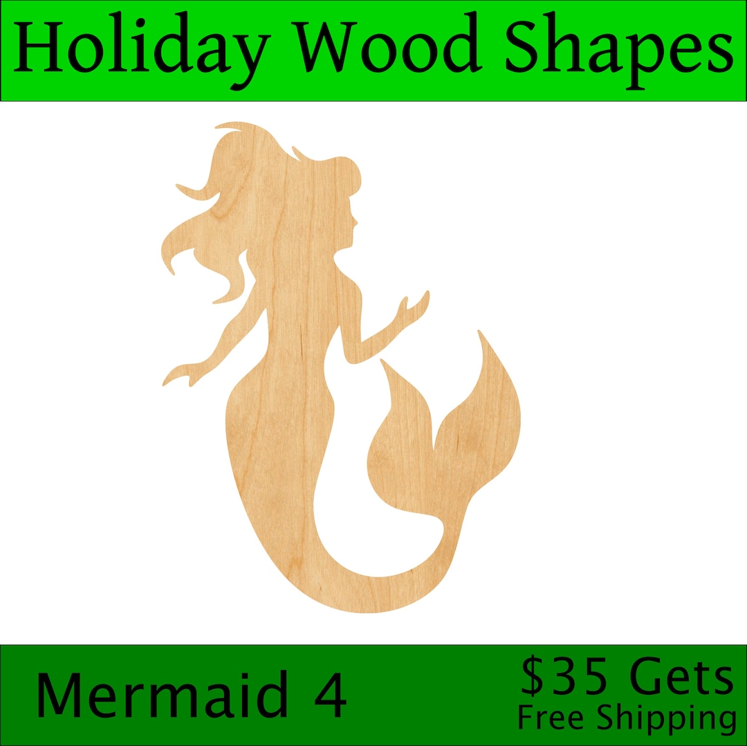 Laser Cut Mermaid Design 4 Wood Blank, Crafting Supplies, Wooden Cutout ...