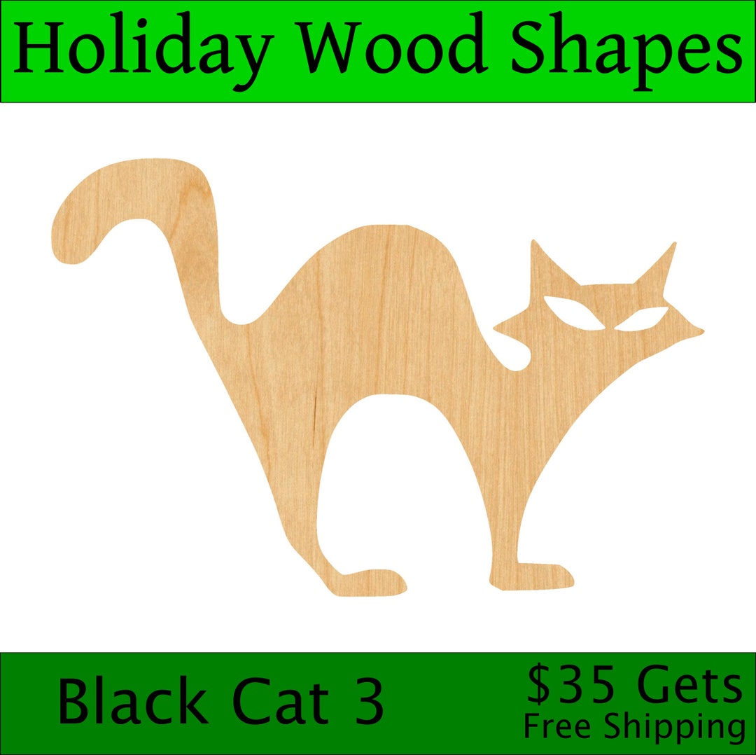 Laser Cut Black Cat Design 3 Wood Blank, Crafting Supplies, Wooden ...