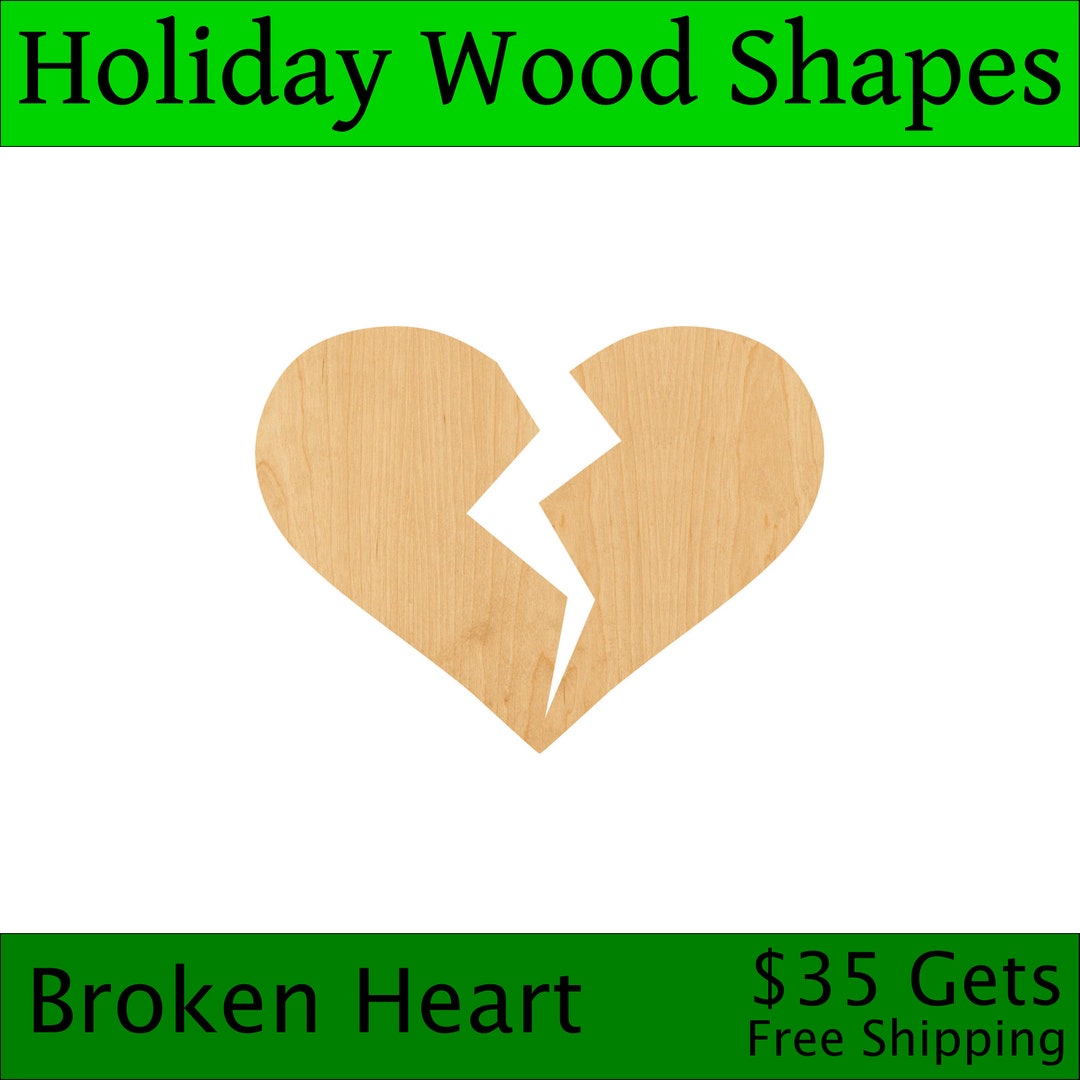 Laser Cut Broken Heart Wood Blank, Crafting Supplies, Wooden Cutouts ...